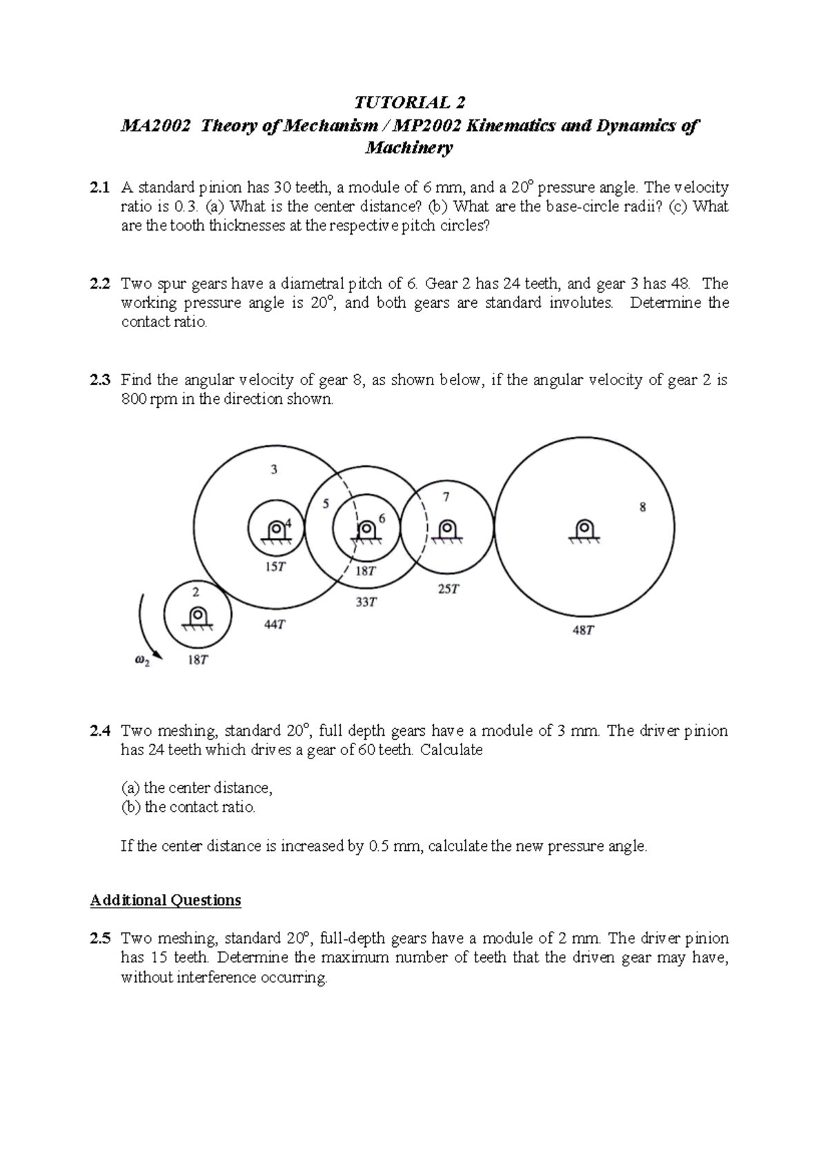 MA2002 TUT 2 - week - TUTORIAL 2 MA2002 Theory of Mechanism / MP2002 ...