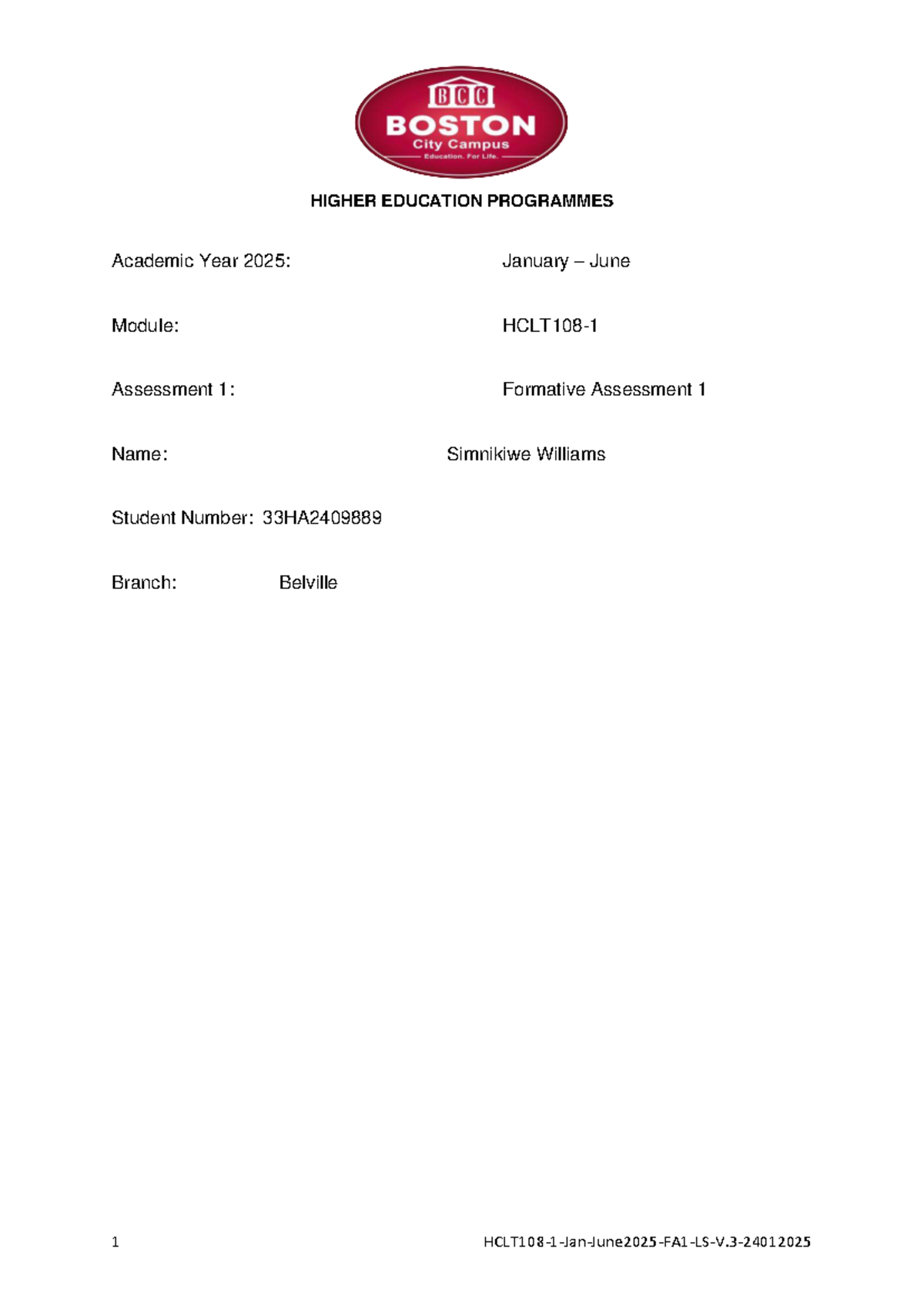 Assessment 1: Formative Assessment 1 - Excel Tasks for 2025 - Studocu