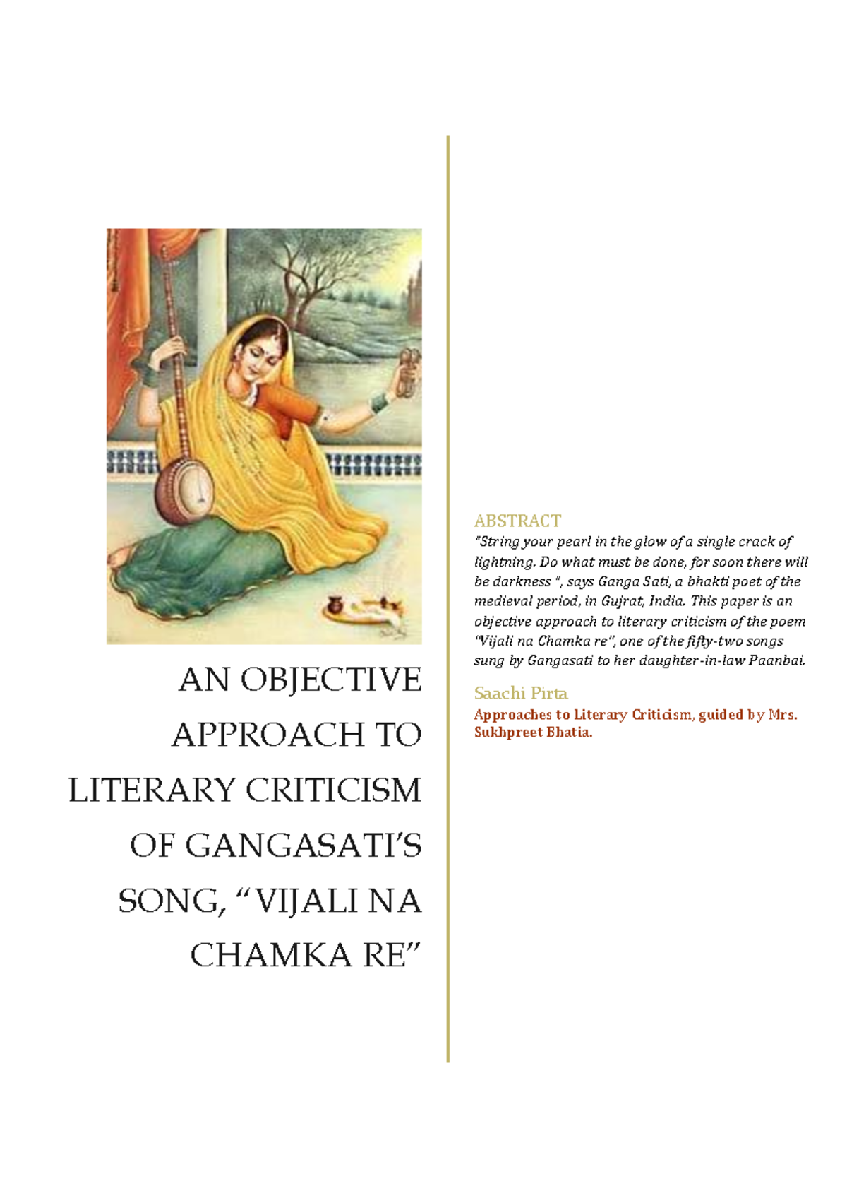 Literary Criticism of "Vijali Na Chamka Re" (Gujrati Poem) Analysis ...