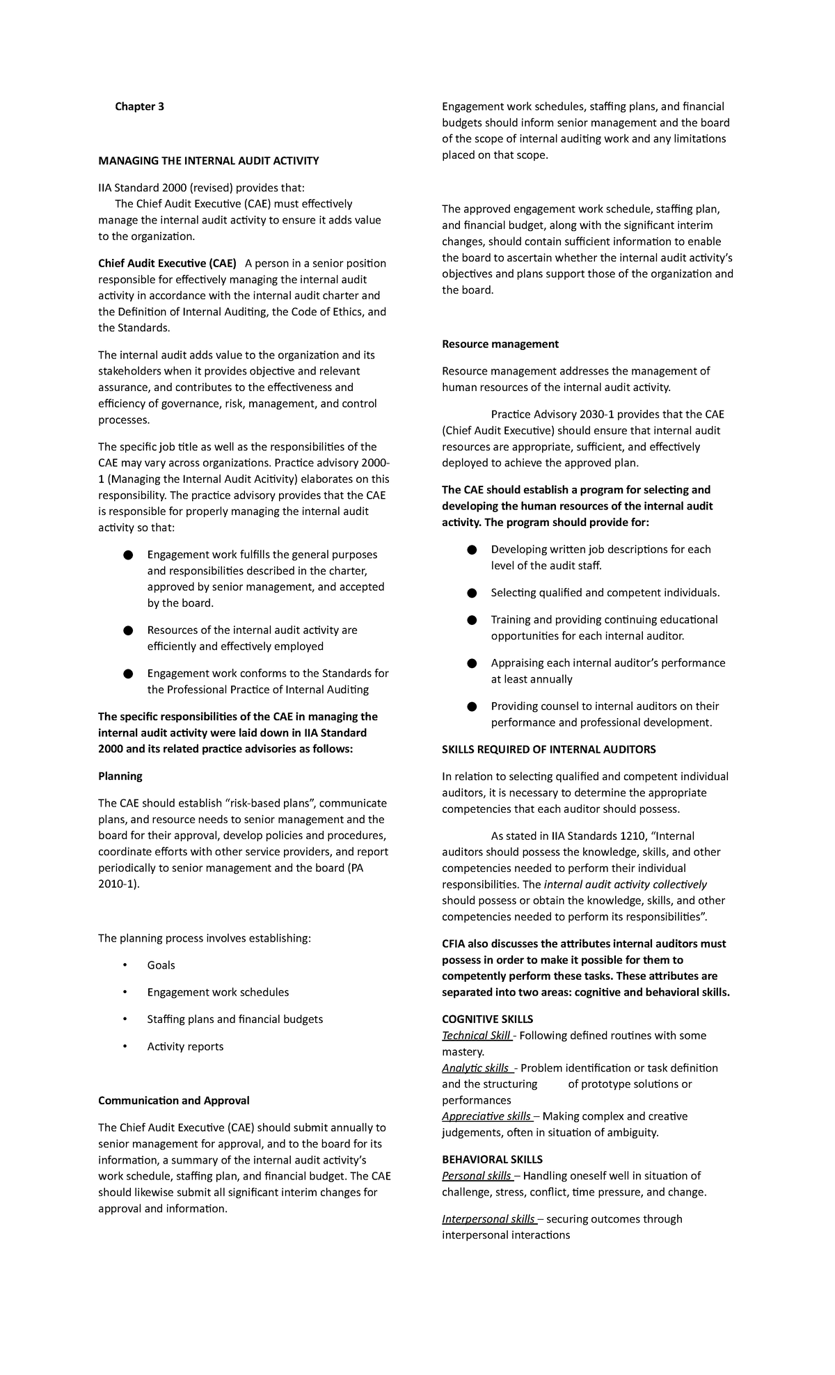 Chapter 3 - Managing Internal Audit Activity and CAE Responsibilities ...