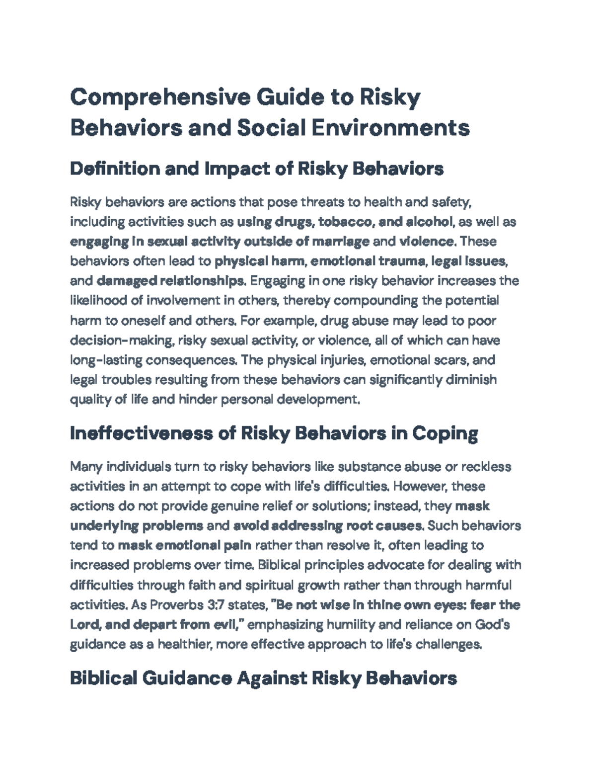 Risky Behaviors and Social Environment: A Comprehensive Overview - Studocu