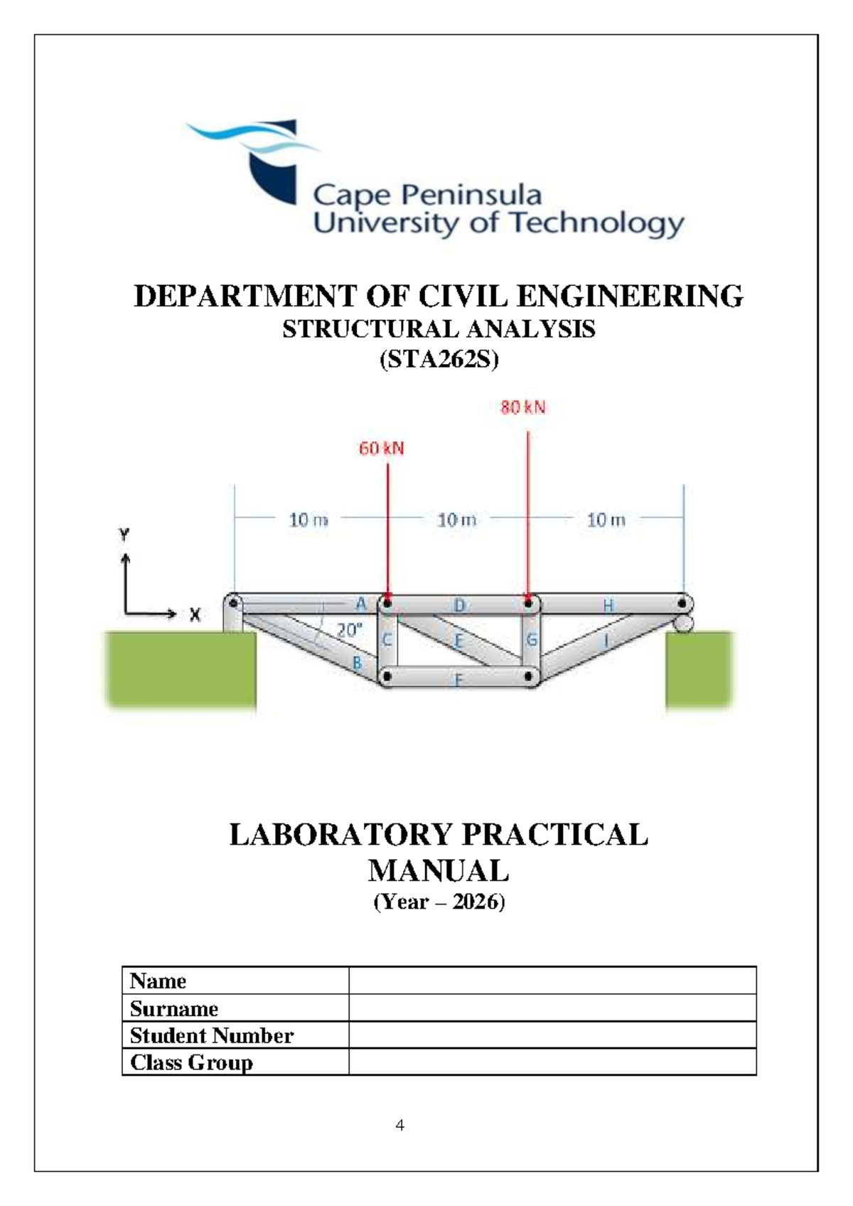 Structural Analysis (STA262S) Lab Practical Manual (2026) - Studocu