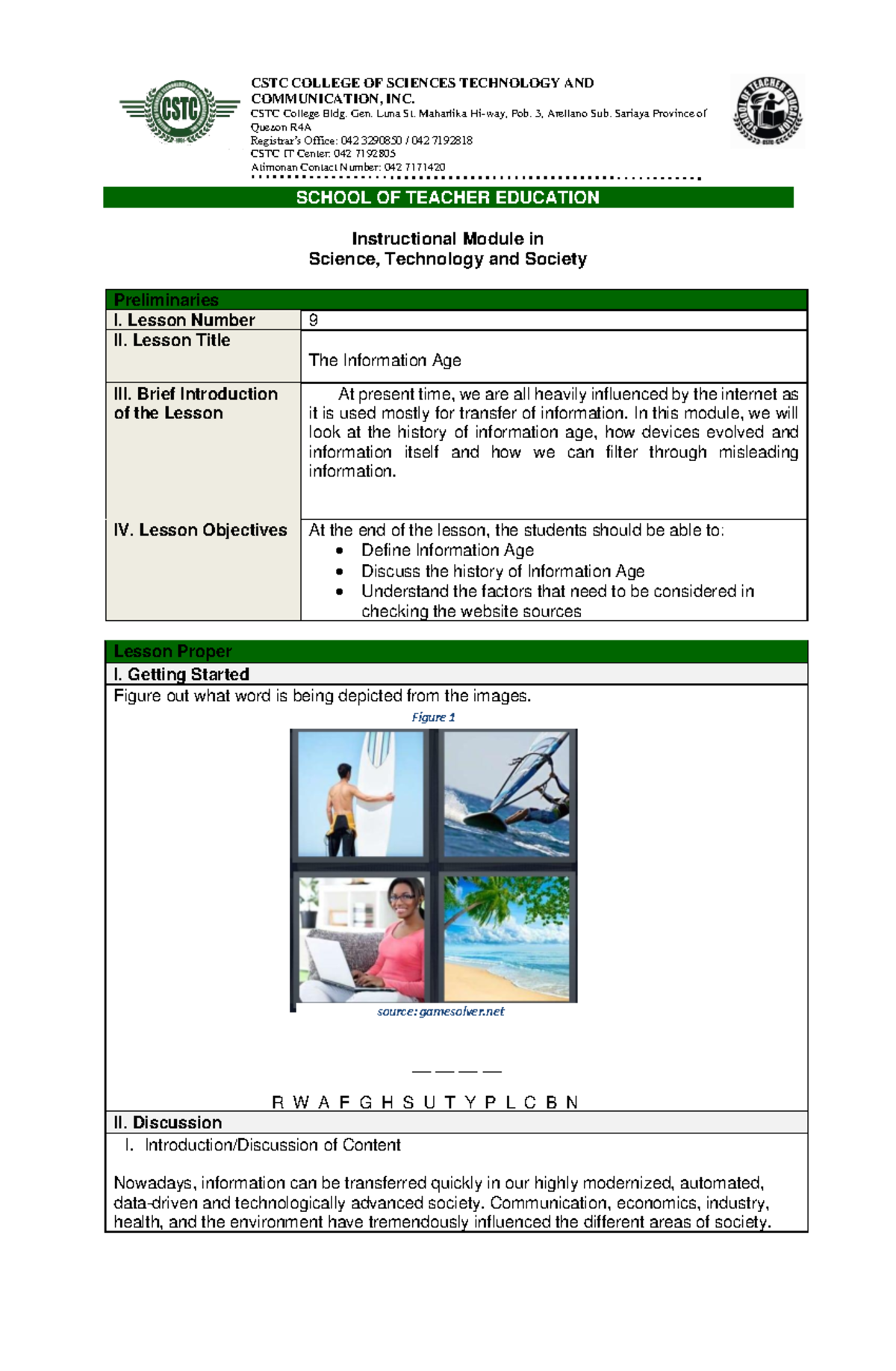 STS Module 9 Science Technology and Society - COMMUNICATION, INC. CSTC ...