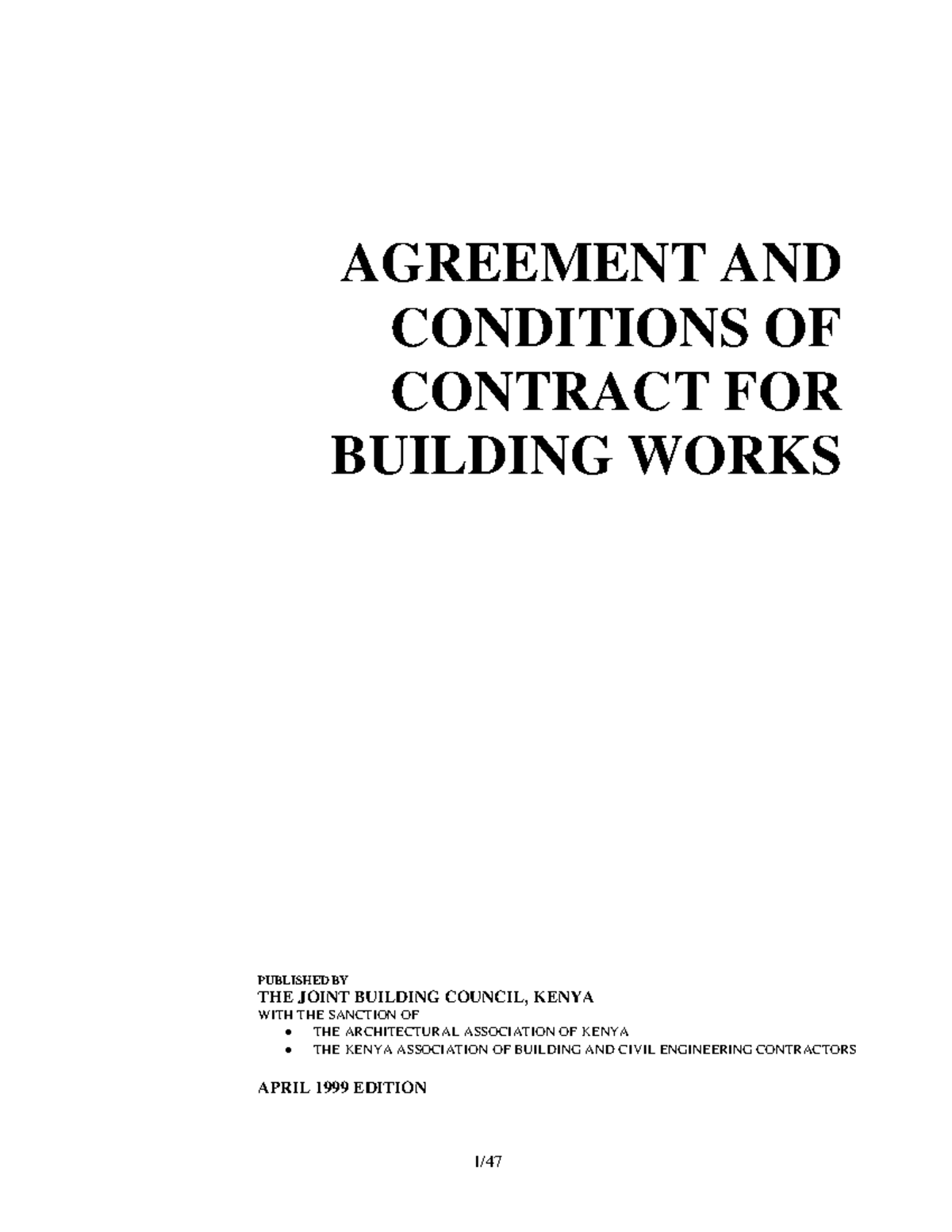 Agreement AND Conditions OF Contract FOR Building Works - Jan 2023 ...