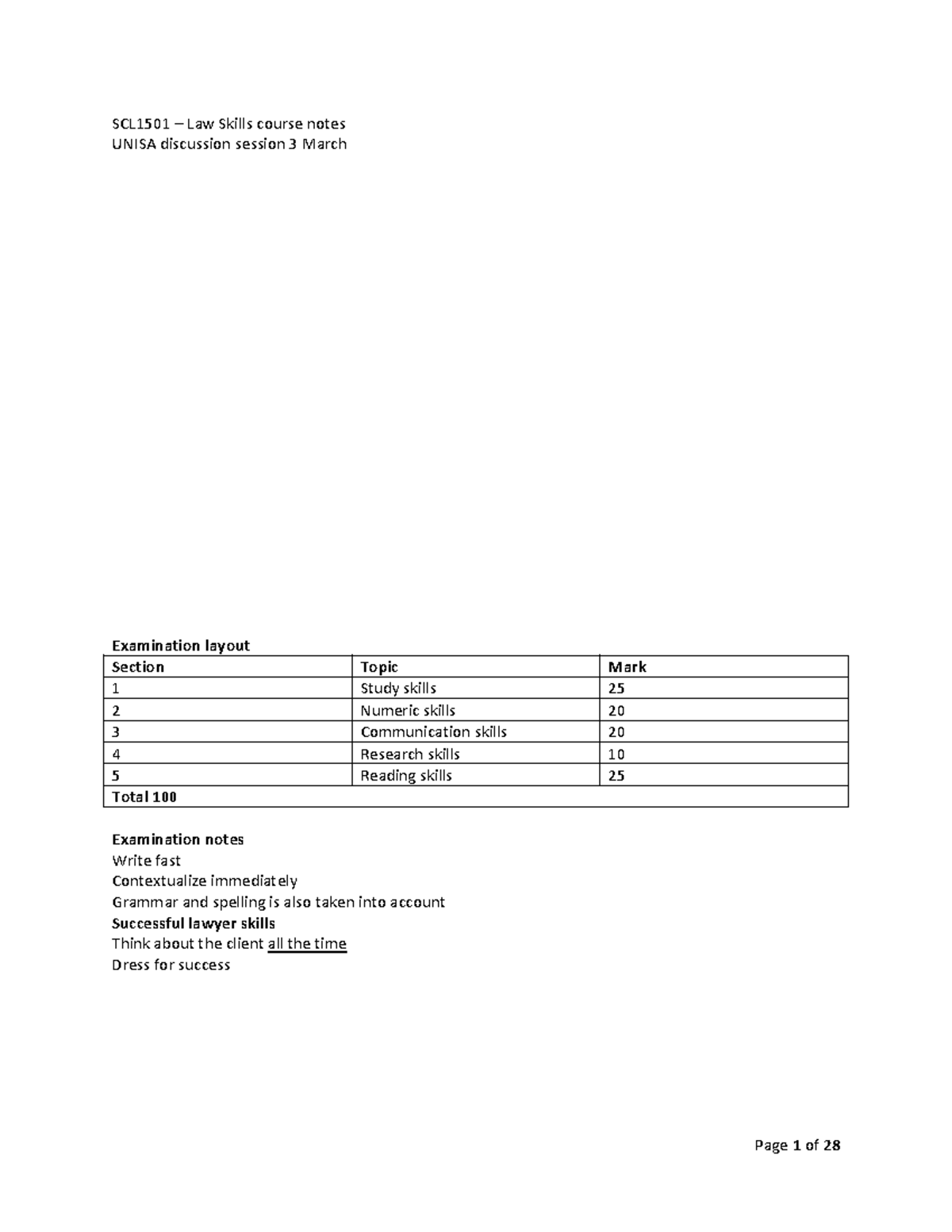 SCL1501 Law Skills Final Exam Study Notes and Tips - Studocu