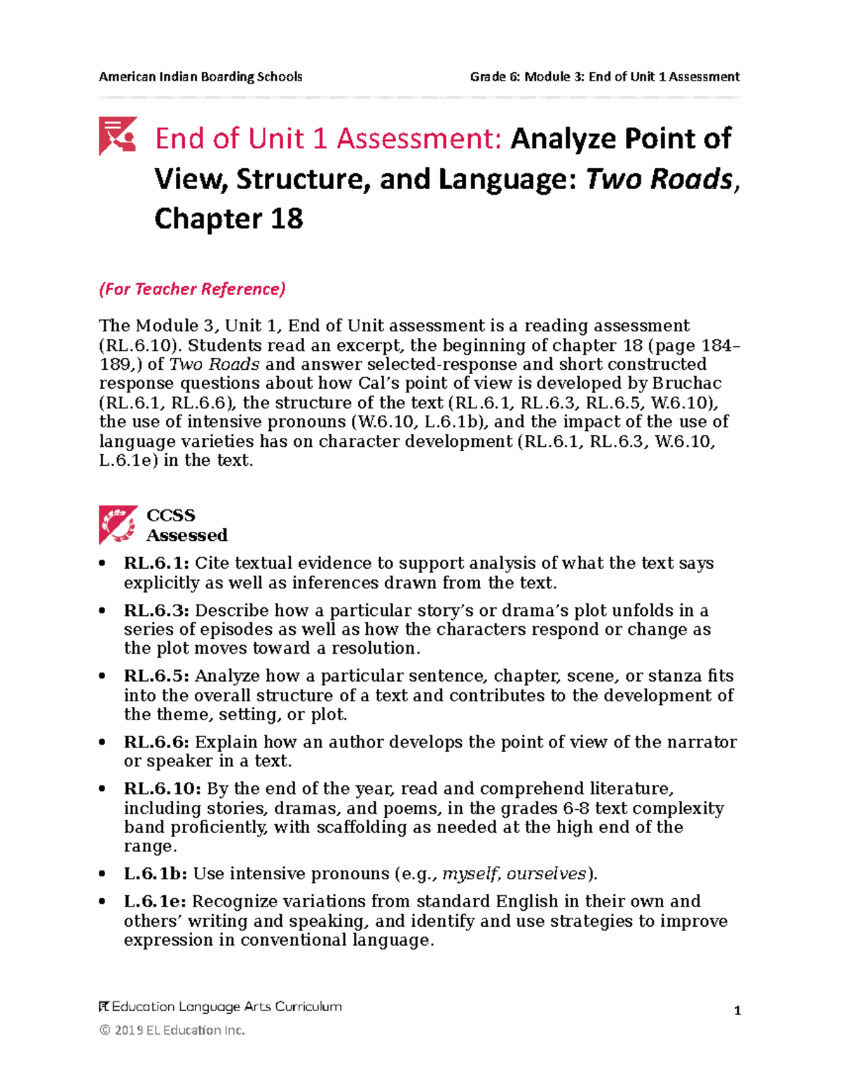 G6m3u1 Unit 1 Assessment: Analyzing View, Structure & Language in Two ...