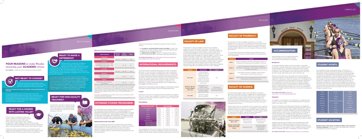Rhodes University 2026 Prospectus: Admissions & Faculty Overview - Studocu