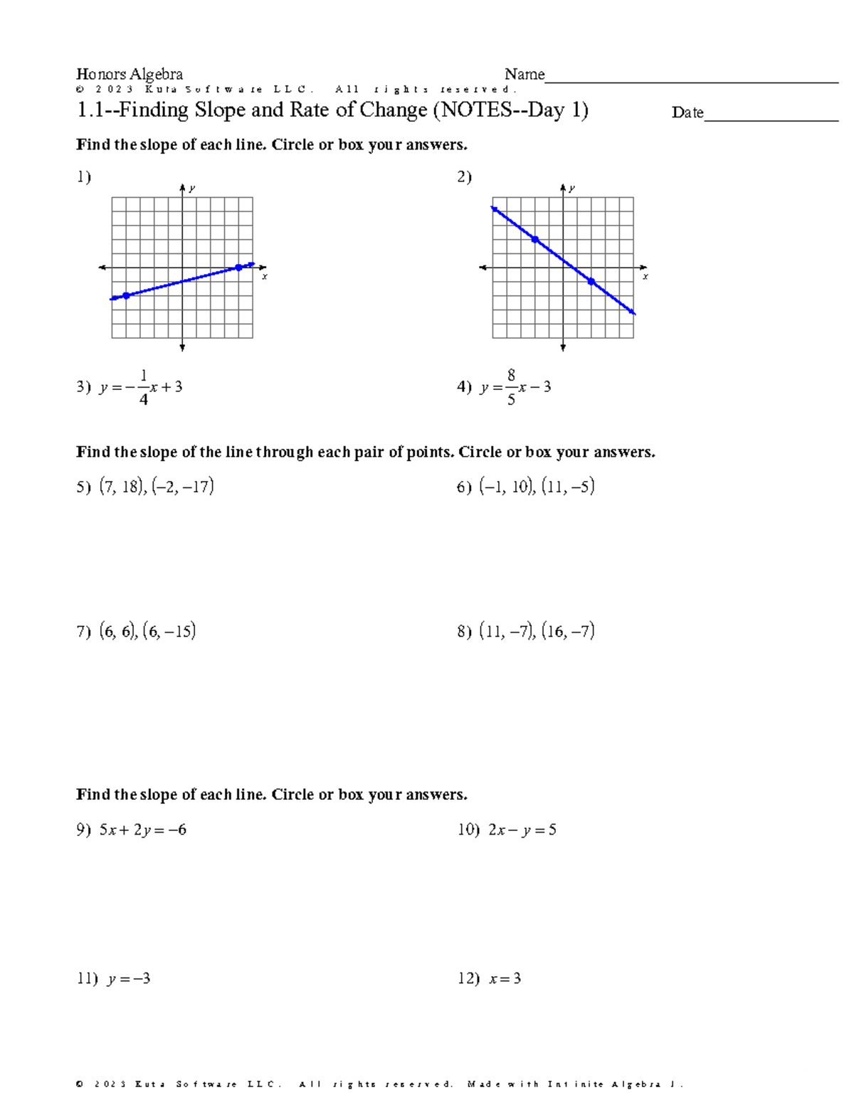 1-1.1-Finding Slope and Rate of Change- Notes (Day 1) - ©D ` 2 w 0 t 2 ...