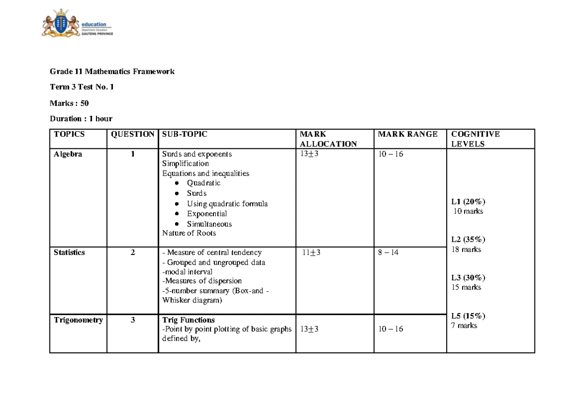 Statistics TEST 3 - Study guide - STATISTICS TEST 3 (30 MARKS) GRADE 10 ...