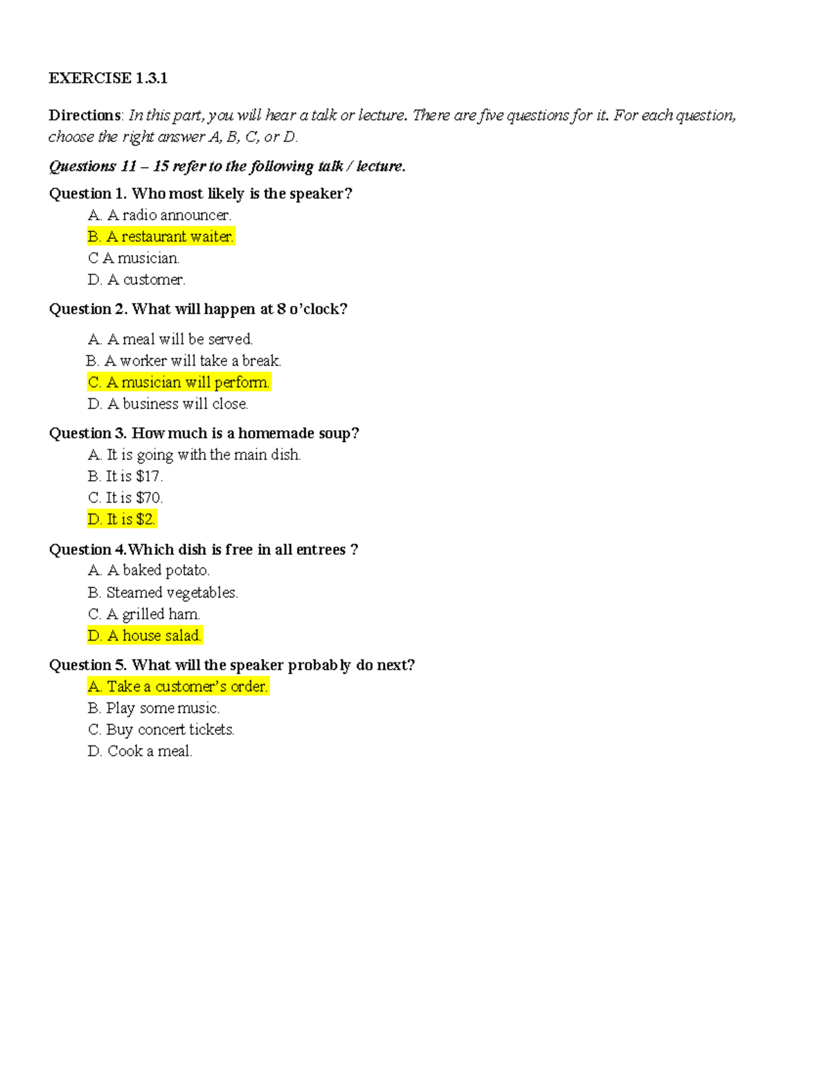 Exercise 1.3.1: Lecture Questions and Answers Guide - Studocu