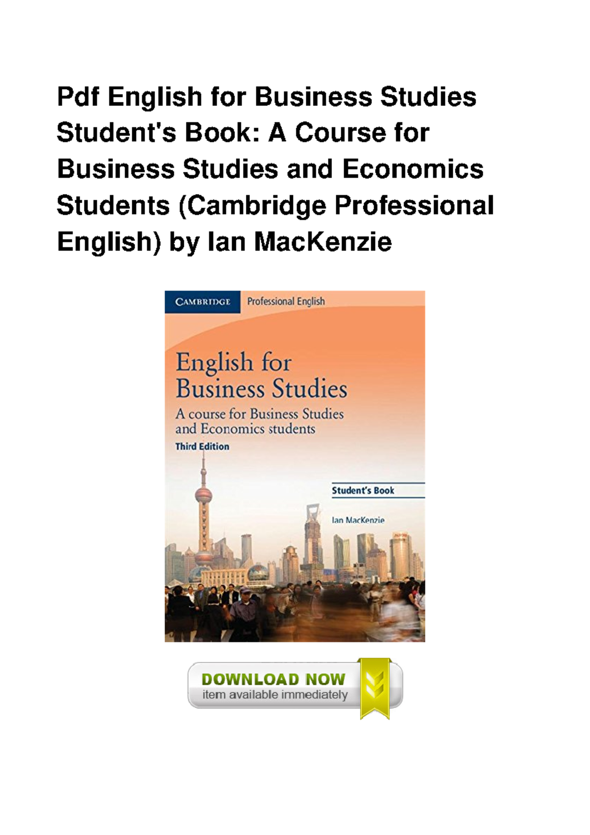Pdf English for Business Studies: Student's Book Overview - Studocu