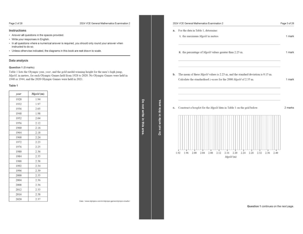2024 VCE General Mathematics Exam 2: Data Analysis & Boxplot - Studocu