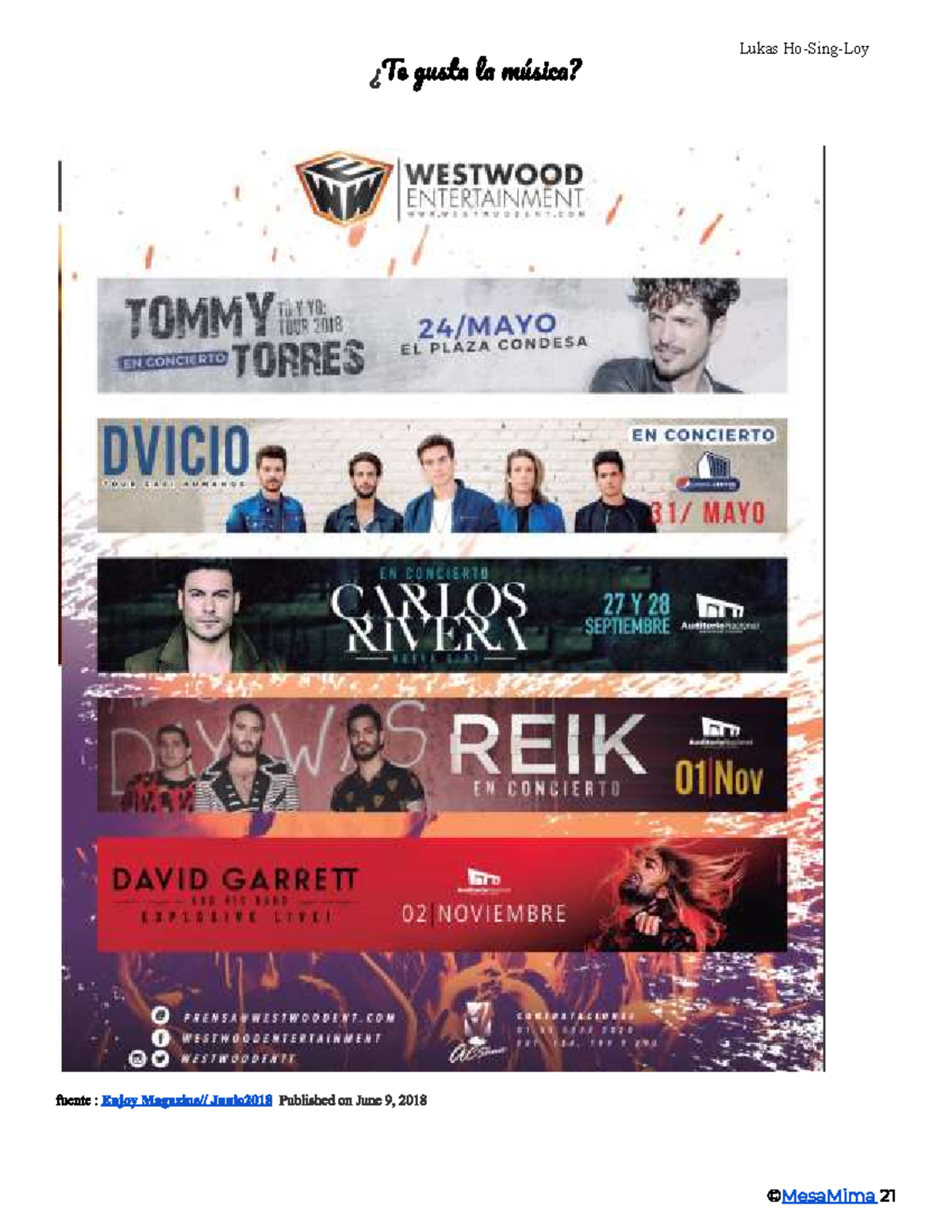 Lukas Ho-Sing-Loy - 6. Conciertos de DVICIO y David Garrett - Studocu