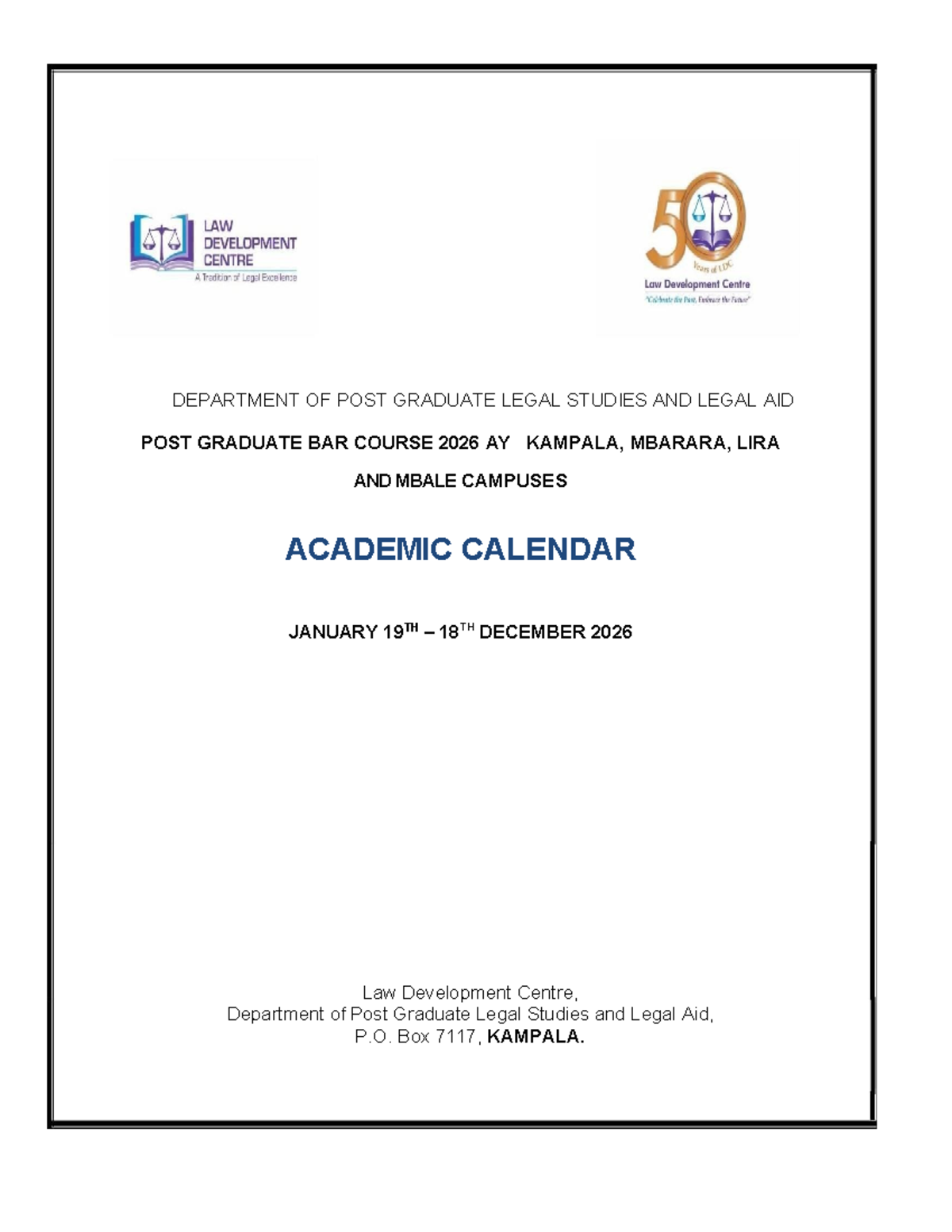 Academic Calendar 2026 for PG Bar Course (LDC) - Studocu