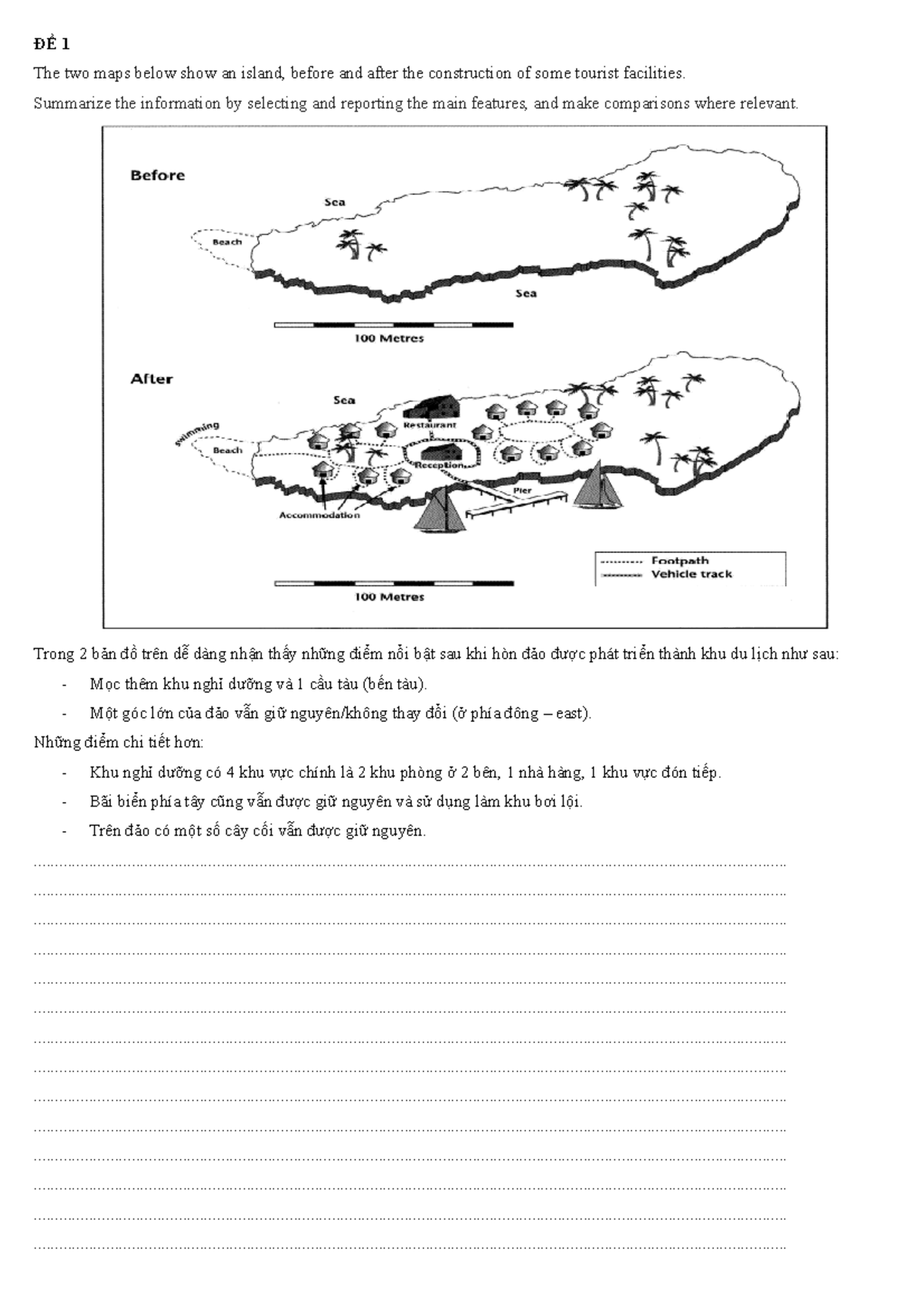 Writing - TASK 1 - MAP - ĐỀ 1 - ĐỀ 1 The two maps below show an island ...
