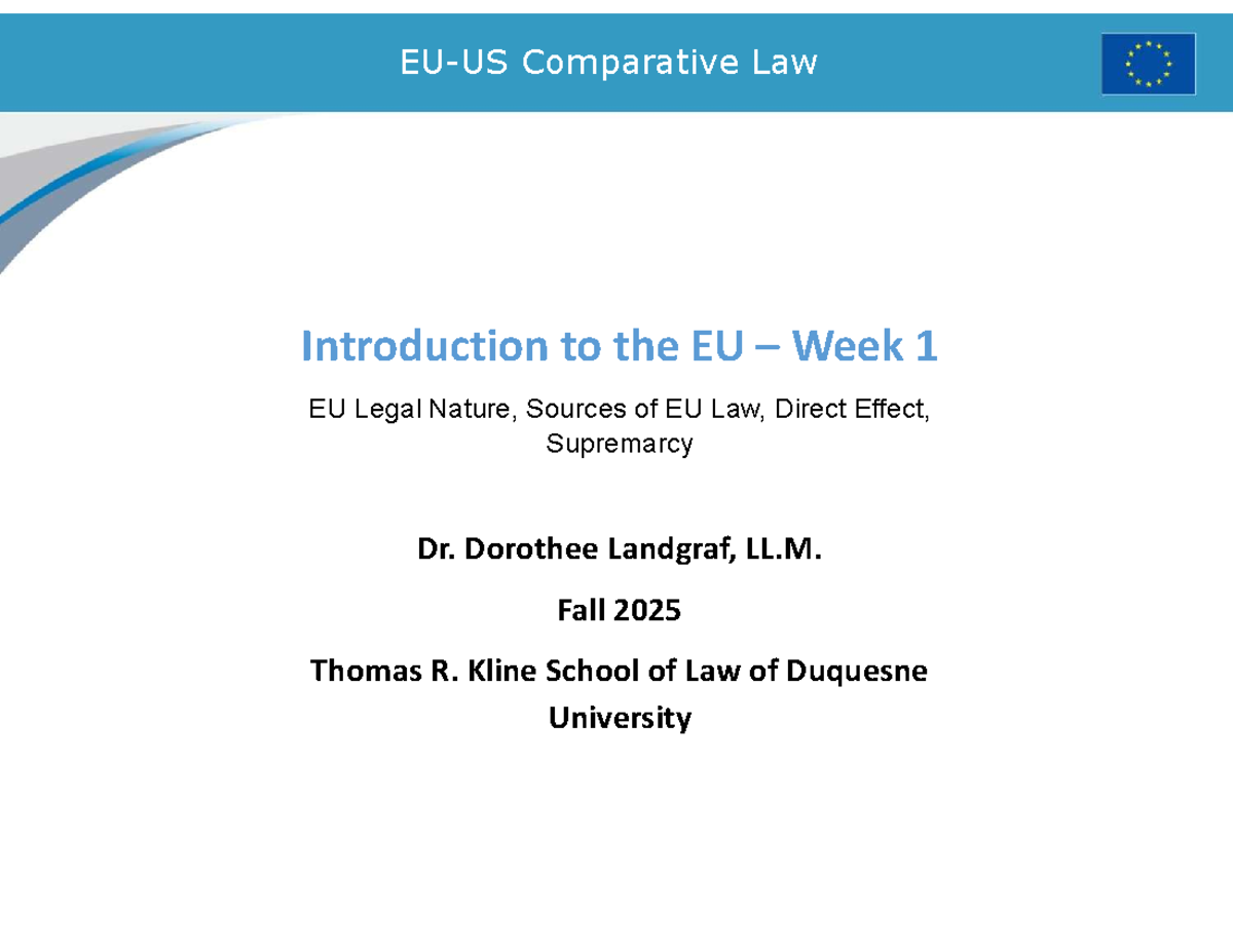 EU Law Overview: Principles, Institutions, and Recent Cases (Fall 2025 ...