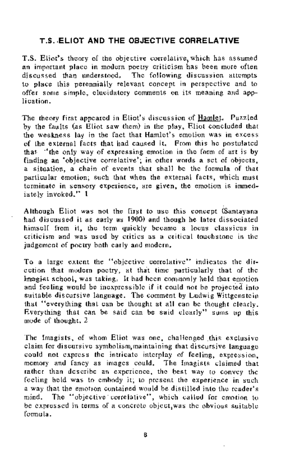 T.S. Eliot's Theory of Objective Correlative: A Critical Analysis - Studocu