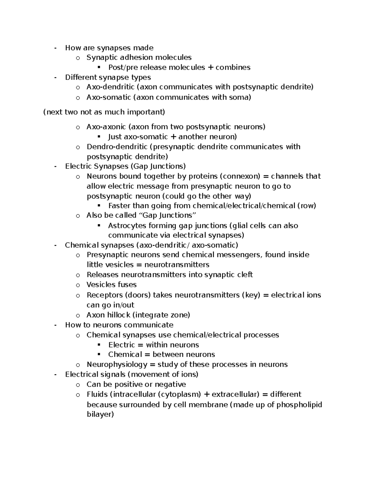 NEUR 355 - Chapter 3: Synapse Formation and Neuronal Communication ...
