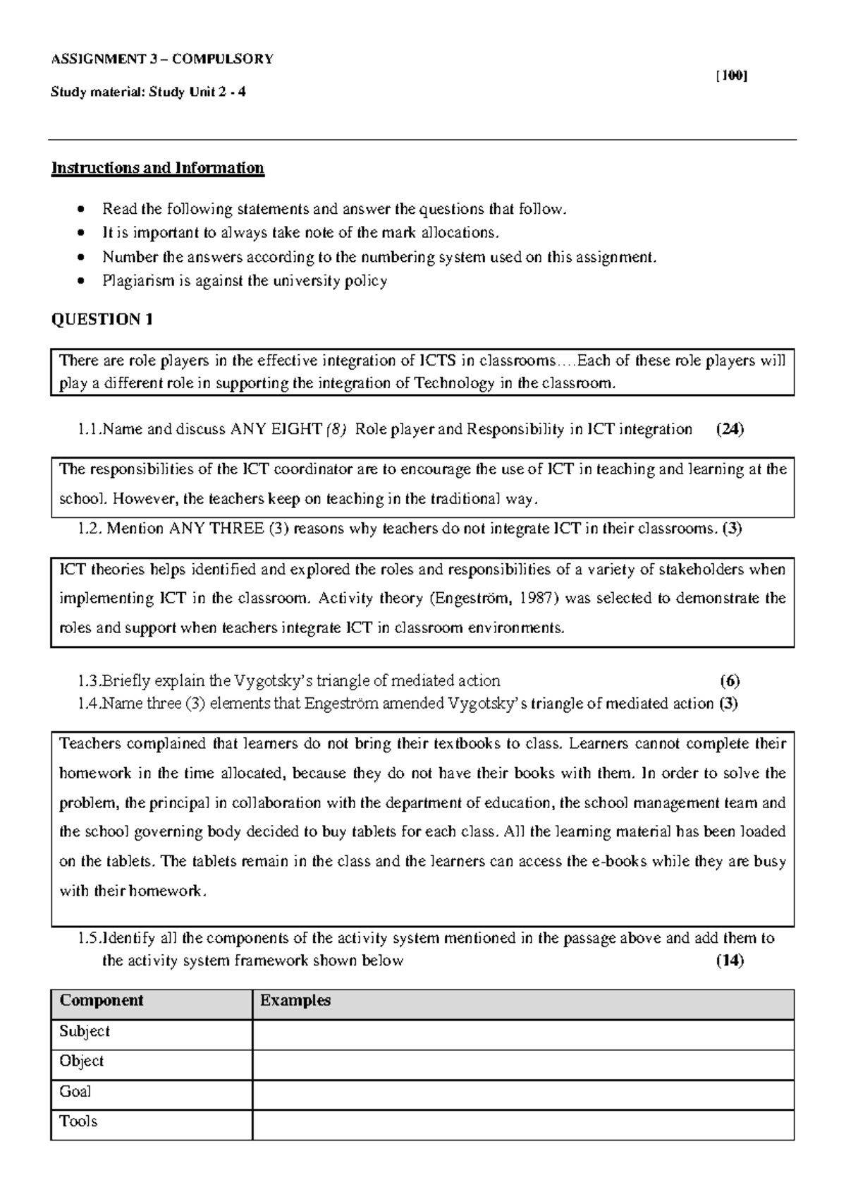 Assignment 03 - ICT Integration Roles & Challenges Overview - Studocu