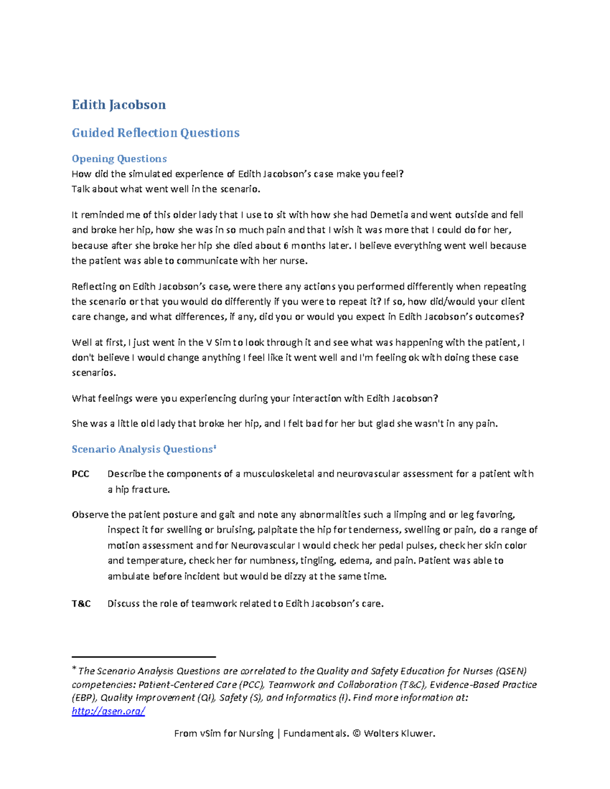 V Sim2.0 Fundamentals: Edith Jacobson Guided Reflection Questions - Studocu