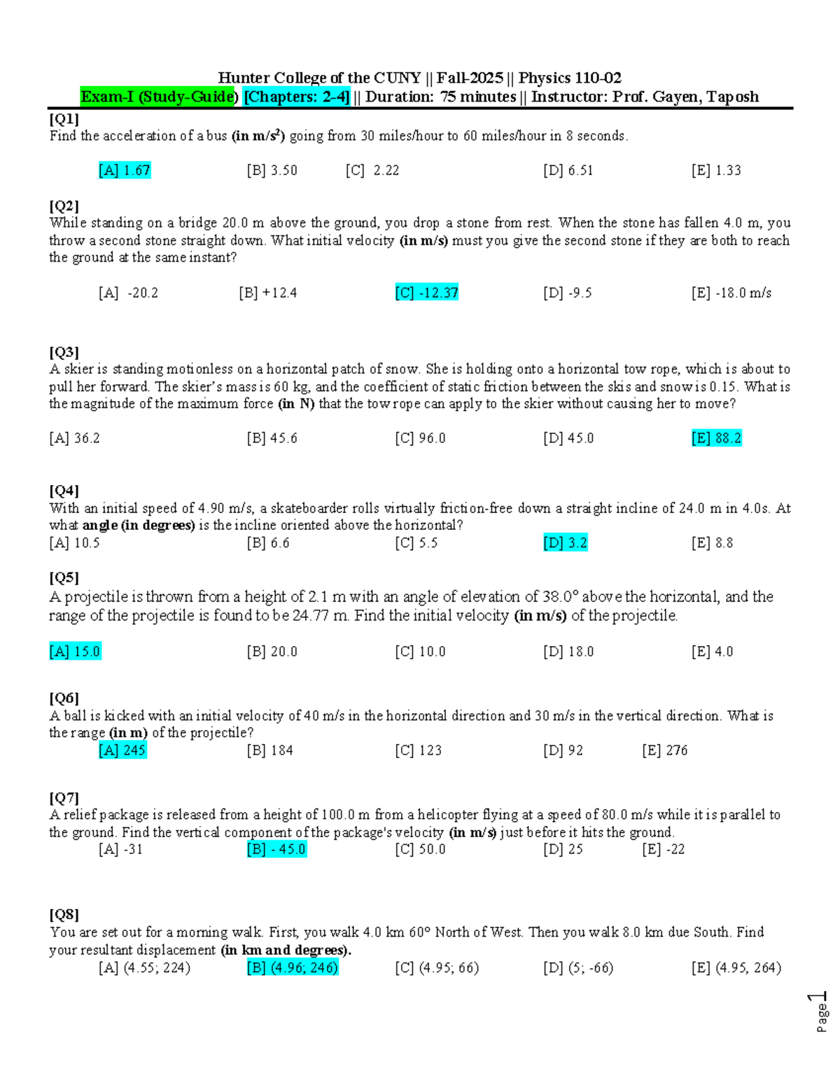 Study Guide: Physics Exam I (PHYS 101) Fall 2025 V2 - Studocu