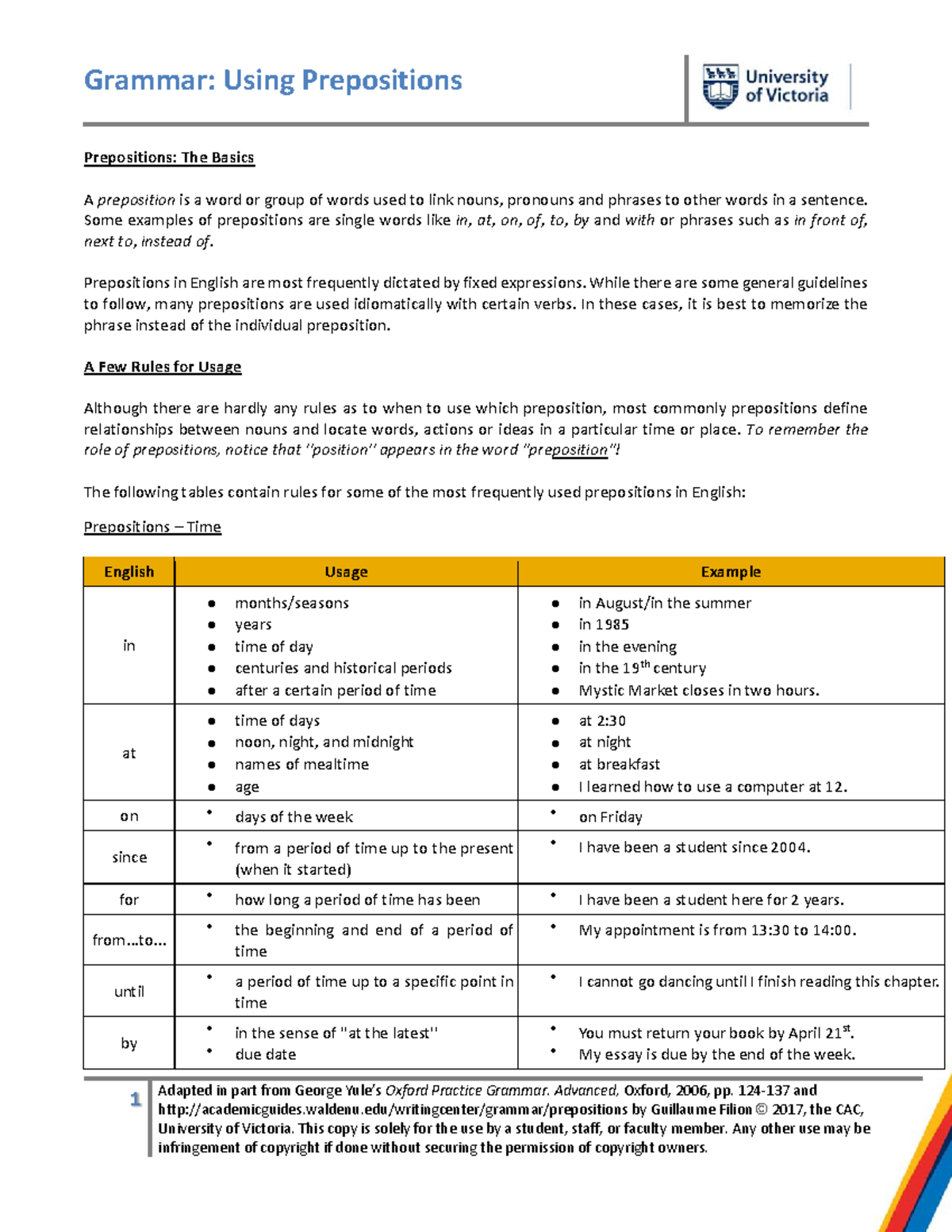 Grammar: Using Prepositions - The Basics and Usage Guide - Studocu