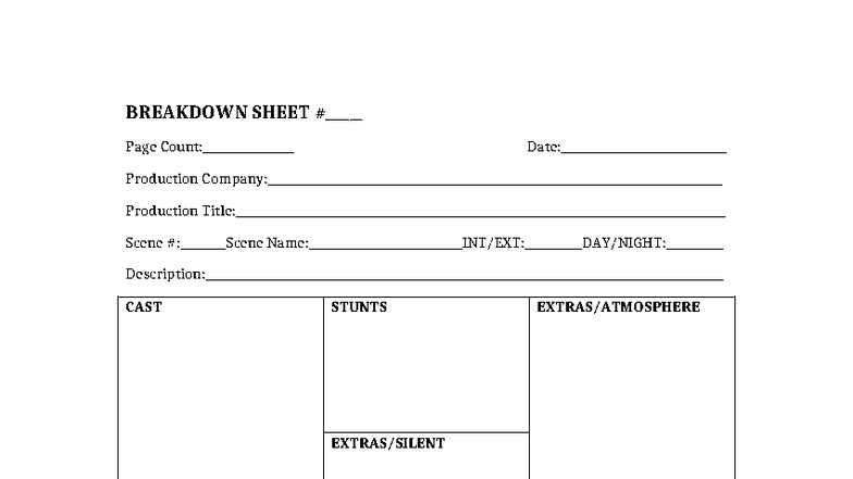 Breakdown Sheet - BREAKDOWN SHEET #______ Page Count ...