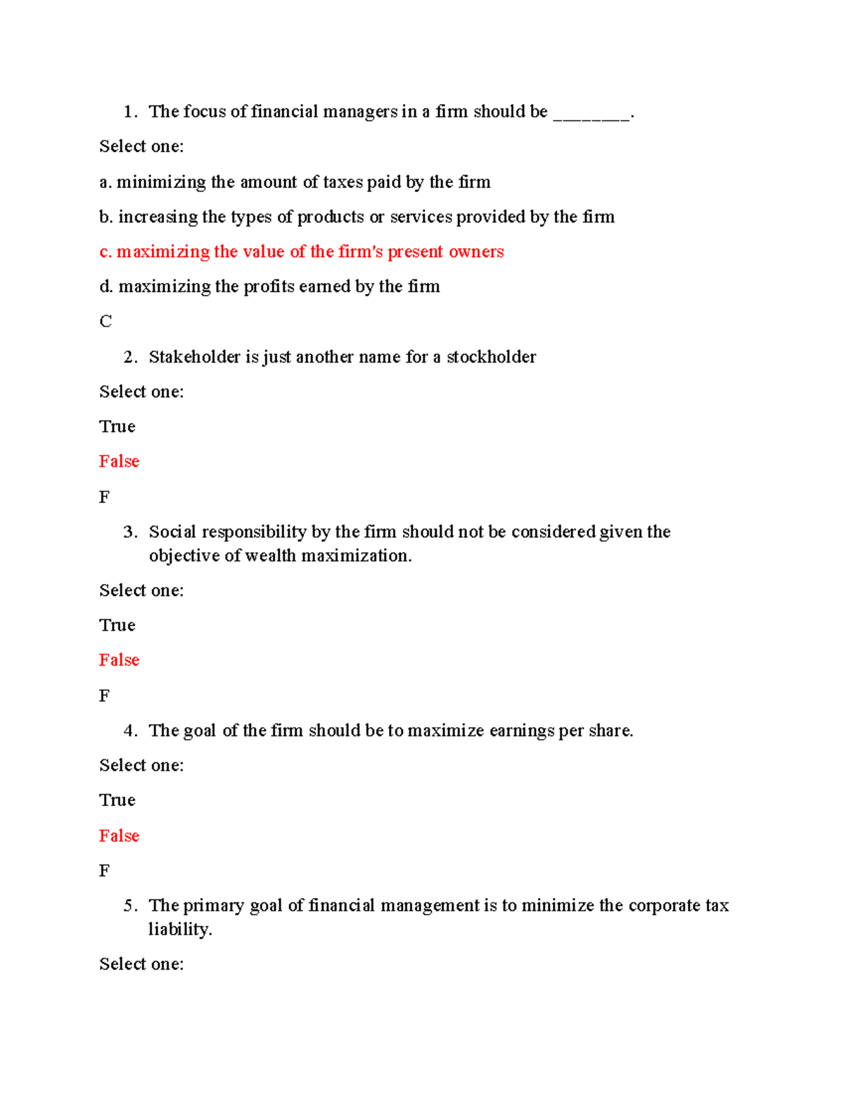 Test Chapter 1 QTTC: Financial Management Concepts and Principles - Studocu