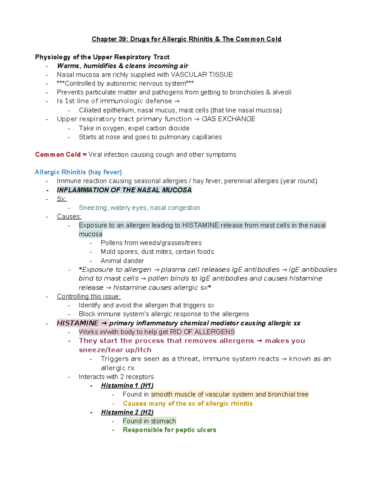 Drugs for Allergic Rhinitis and Asthma Management - Chapter 39 Notes ...