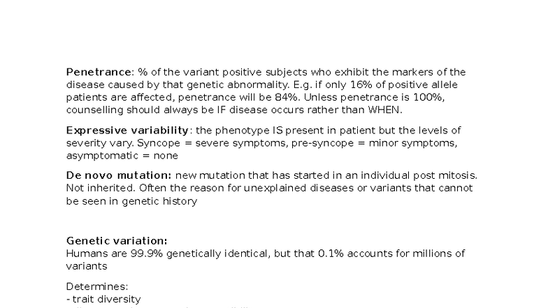Genetics 101: Week 2 Lecture Notes on Penetrance & Variation - Studocu