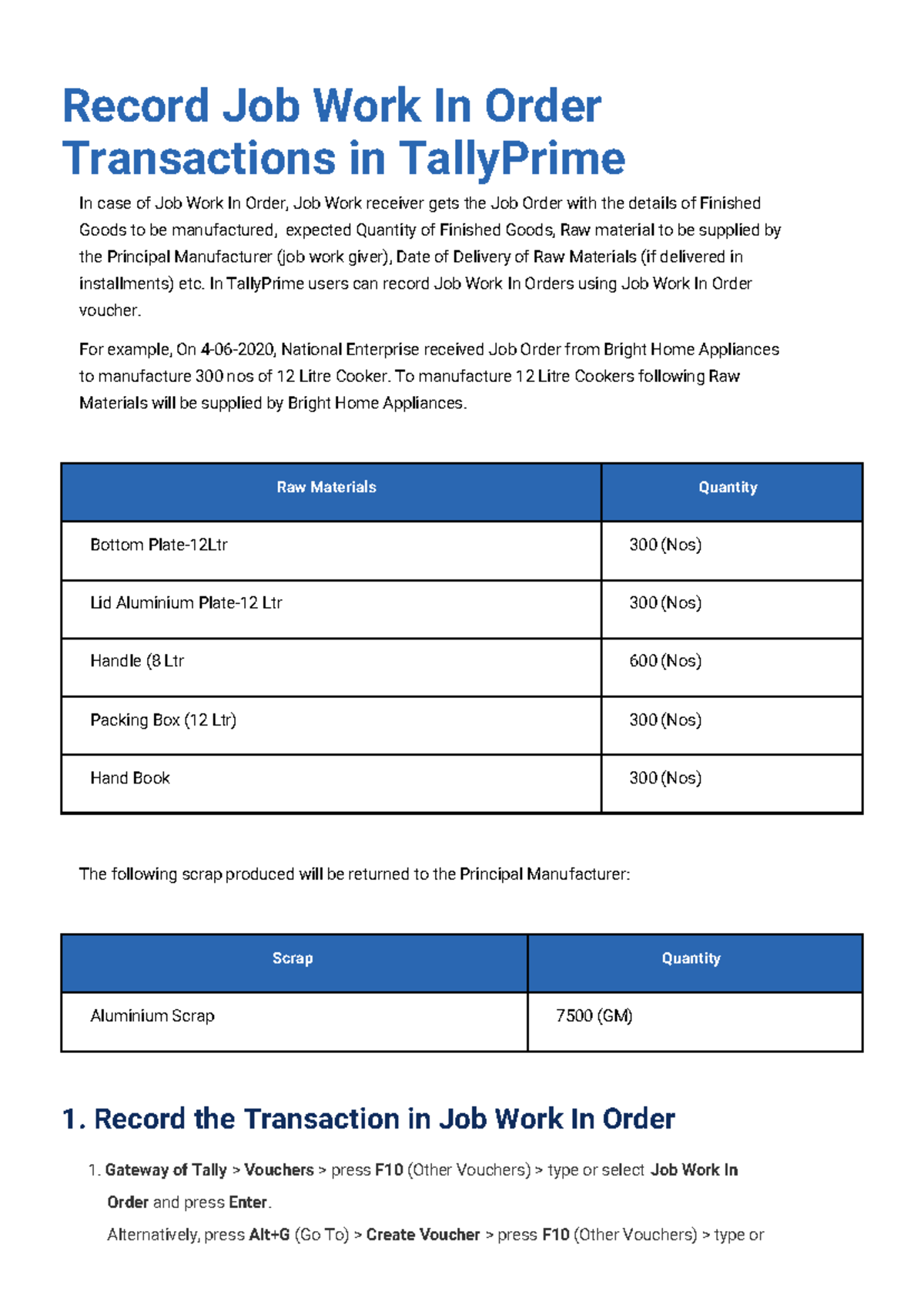 Job worker job work in tally - In case of Job Work In Order, Job Work ...