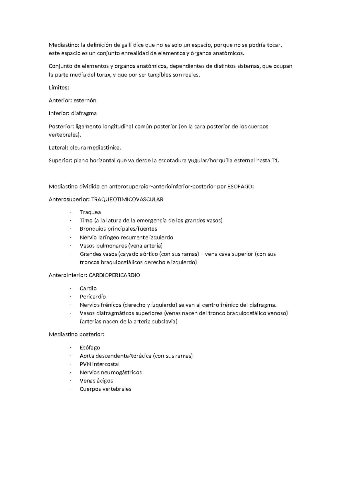 Mediastino: Definición y Estructura Anátomo-Fisiológica - Studocu