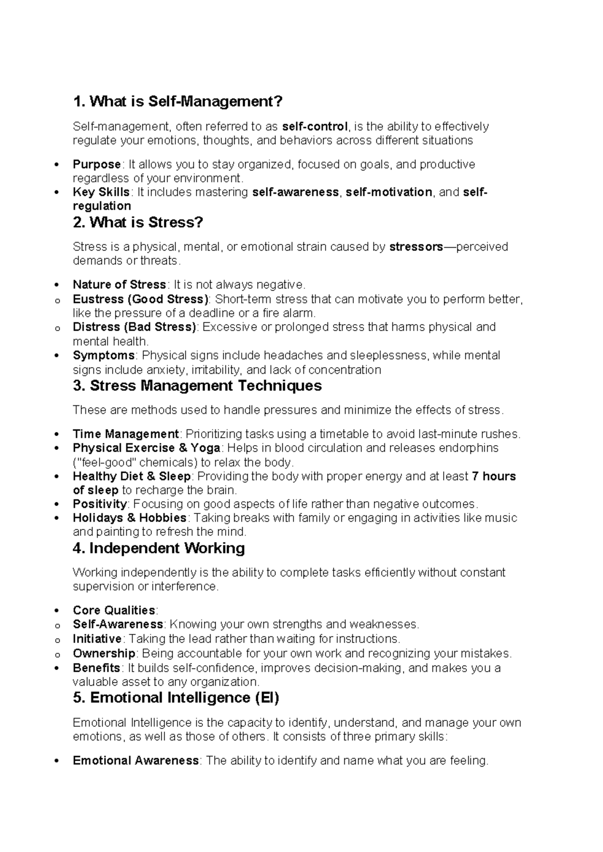 Unit 2: Self Management Skills II - Stress & Emotional Intelligence ...