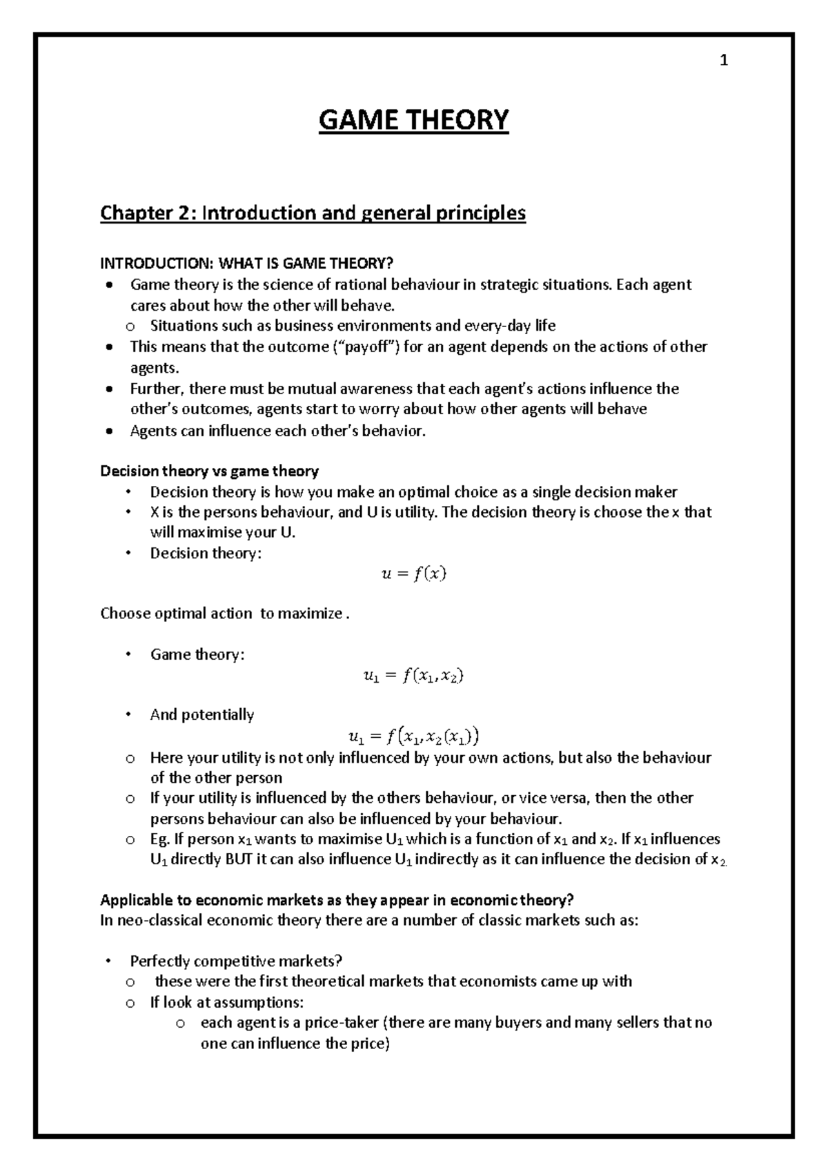 GAME 101: Chapter 2 - Intro to Game Theory Principles - Studocu