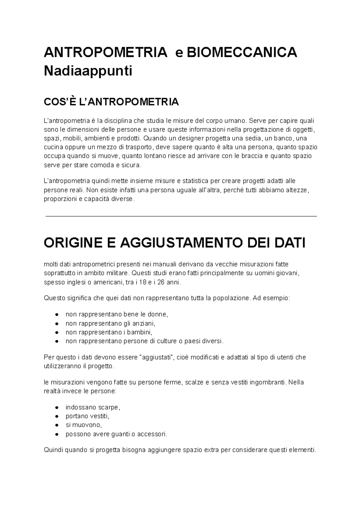 ANT 101: Appunti su Antropometria e Biomeccanica - Studocu