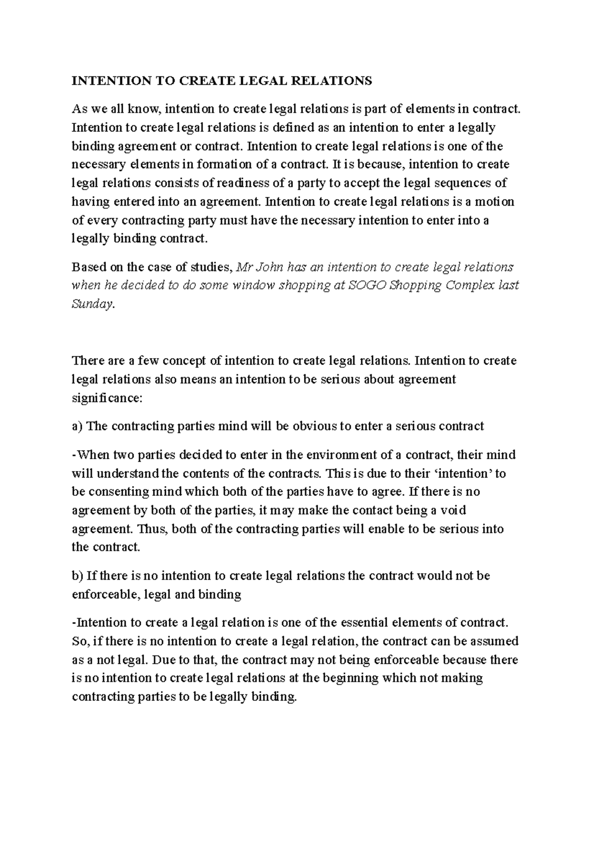 Intention to create legal relationship - Intention to create legal ...