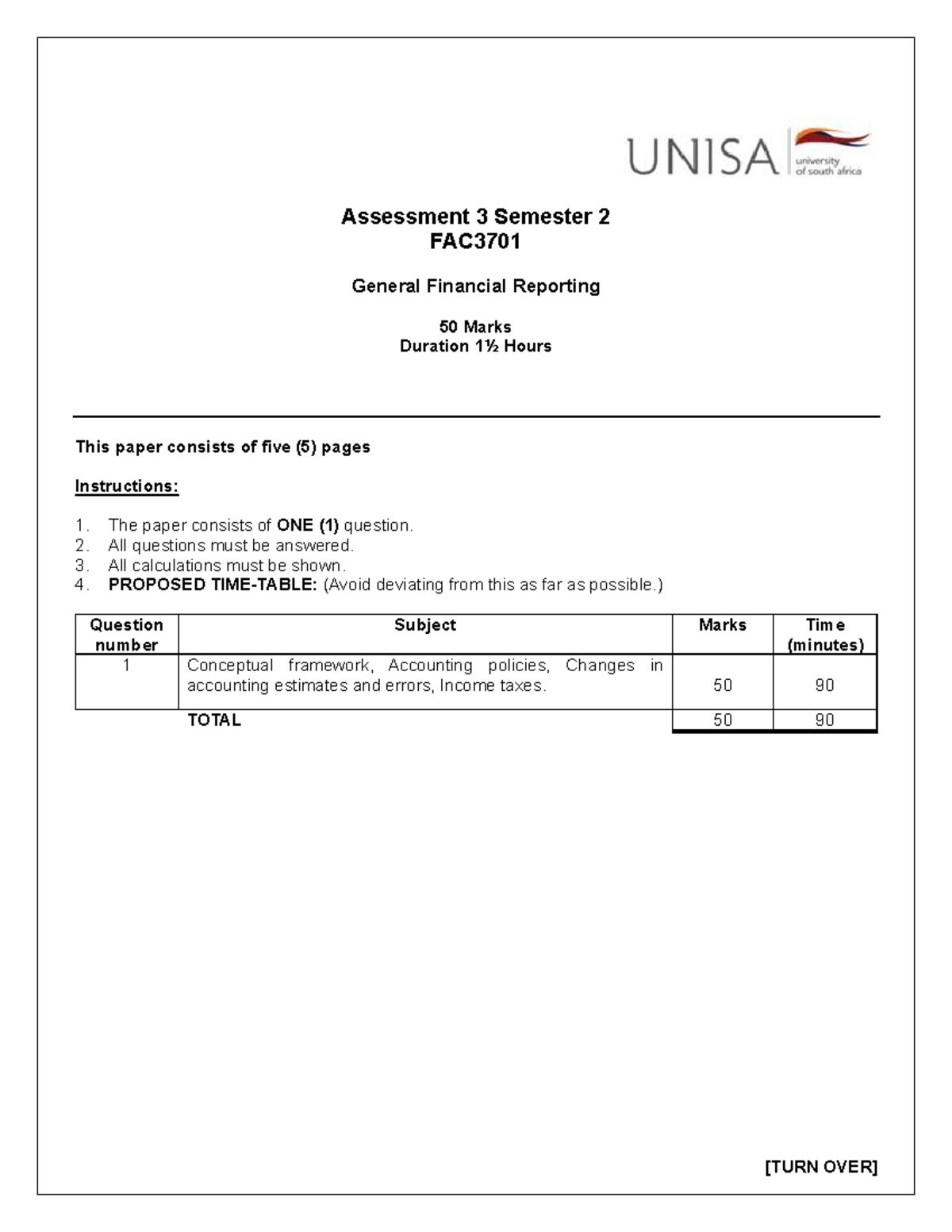 UNISA FAC3701 2025 S2 Assessment 3: General Financial Reporting Notes ...