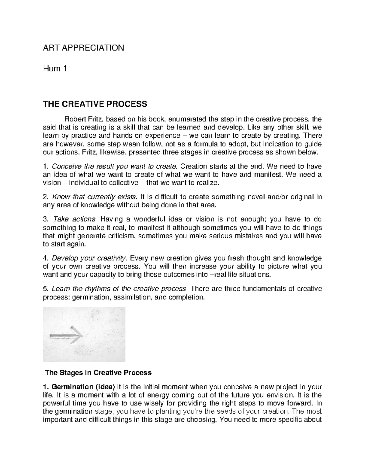 Art Appreciation Hum 1 - Three Stages in Art Making - ART APPRECIATION ...