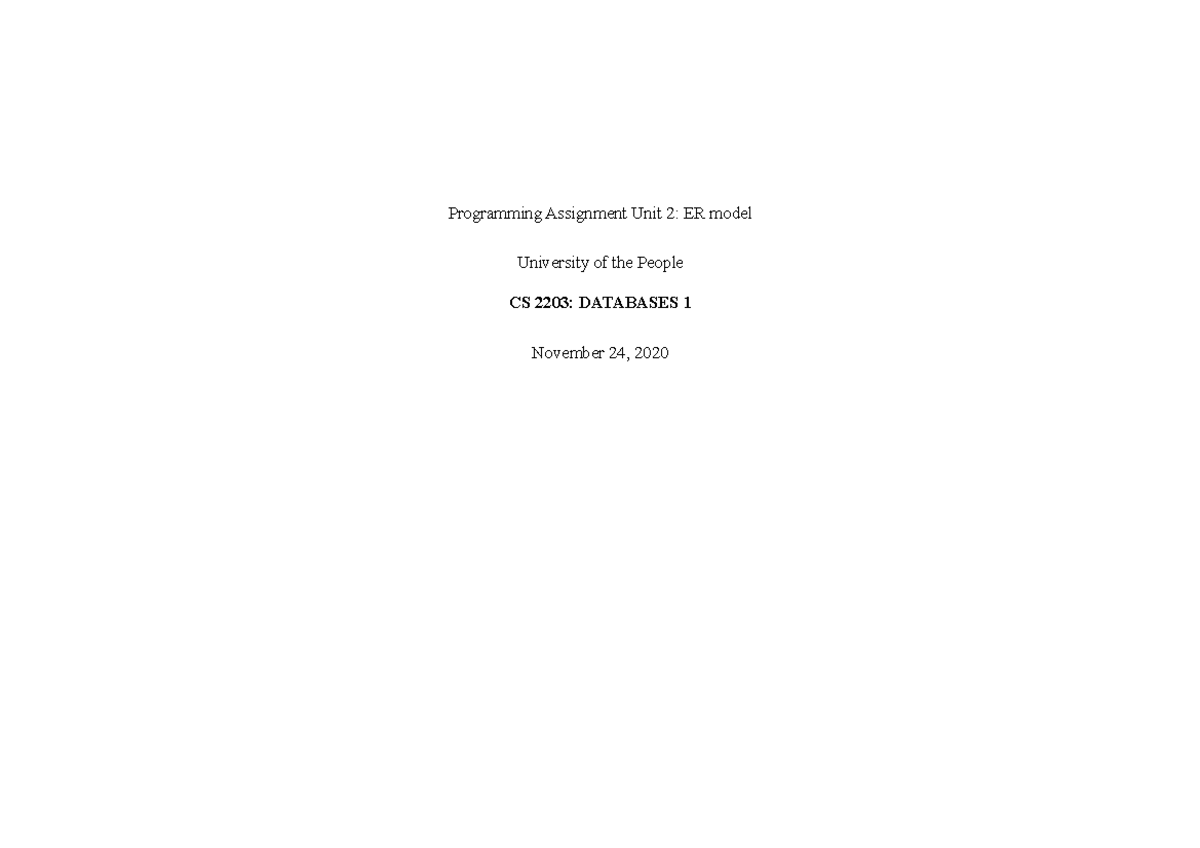CS 2203: Programming Assignment 2 - ER Model for Hospital System - Studocu