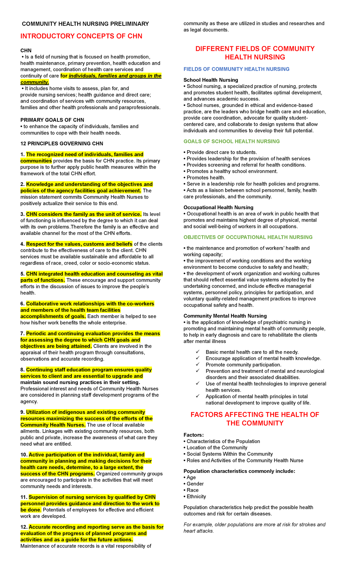 CHN Prelim - Community Health Nursing Overview and Concepts - Studocu
