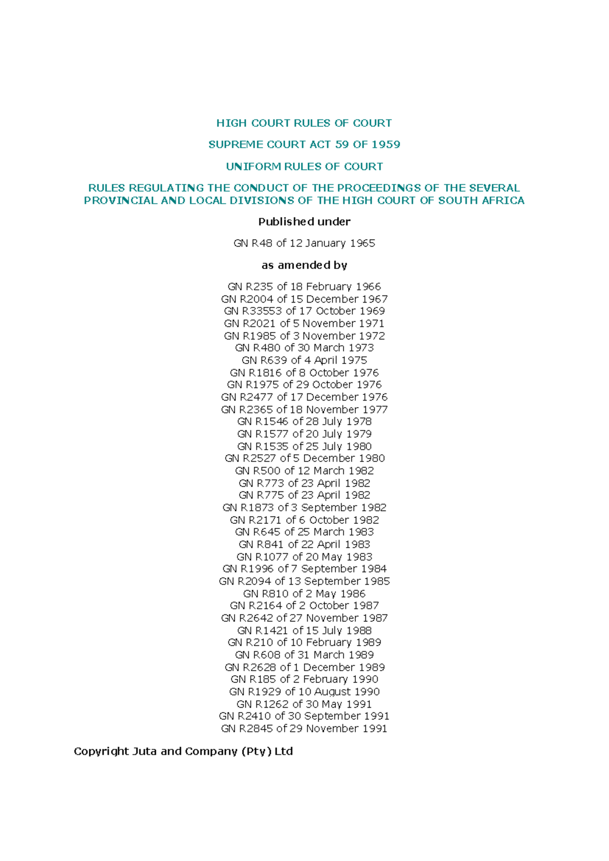 High Court Uniform Rules: Proceedings Regulations & Conduct Guidelines ...