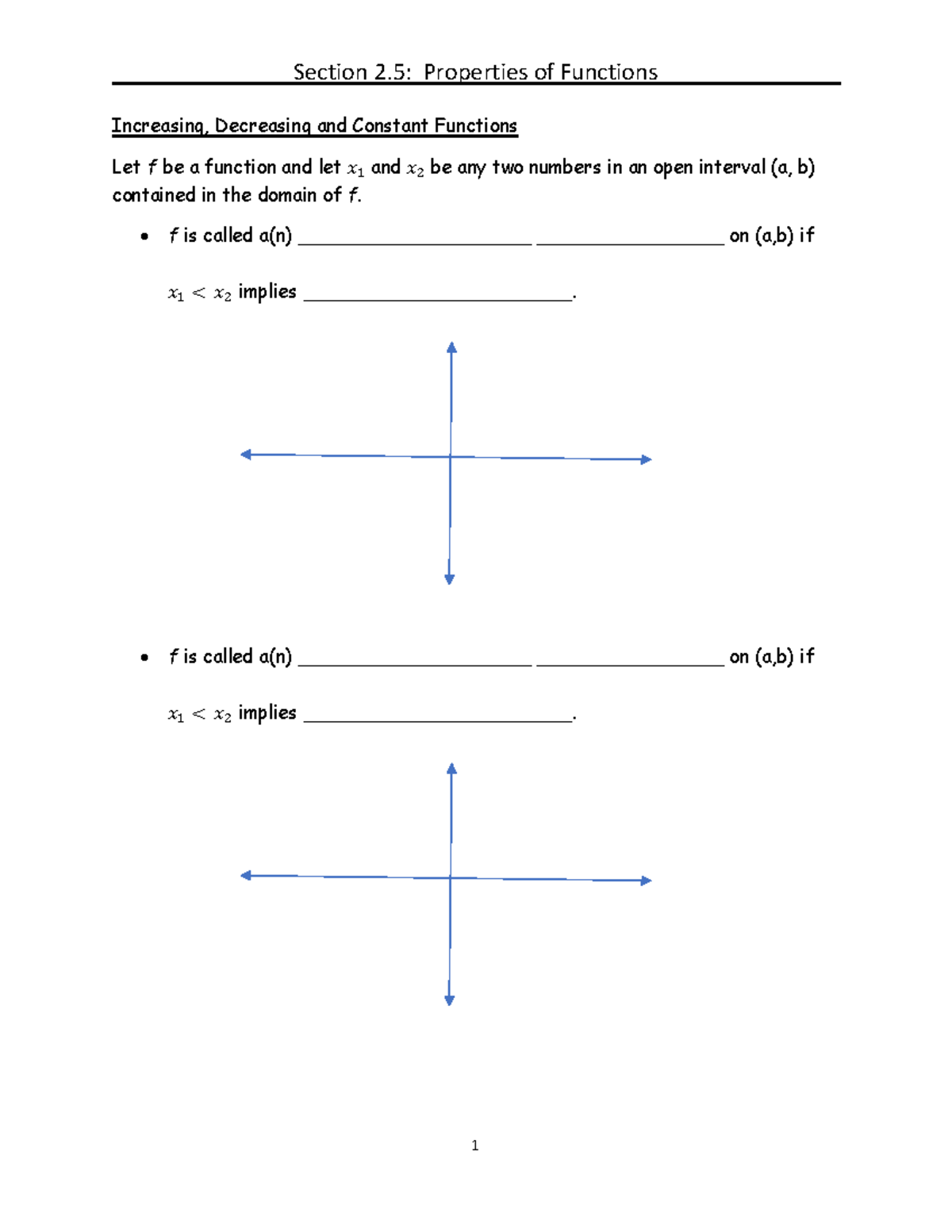 Increasing, Decreasing, and Constant Functions - Section 2.5 ...