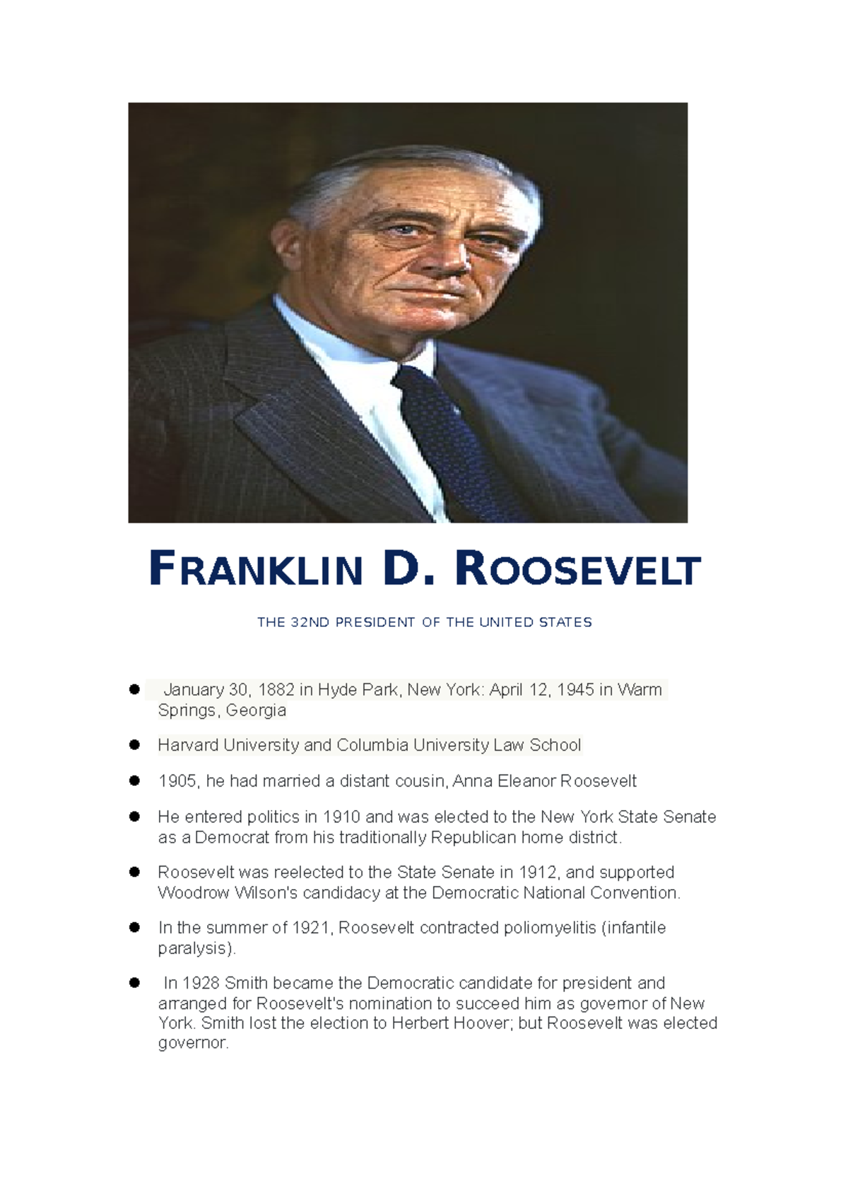 10. Franklin D. Roosevelt - FRANKLIN D. ROOSEVELT THE 32ND PRESIDENT OF ...