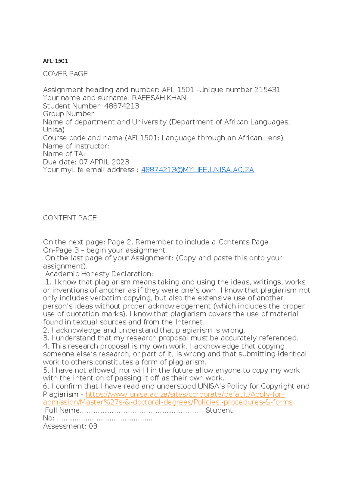 AFL1501 Assignment 3: Exploring the Concept of Family and Name Origins ...