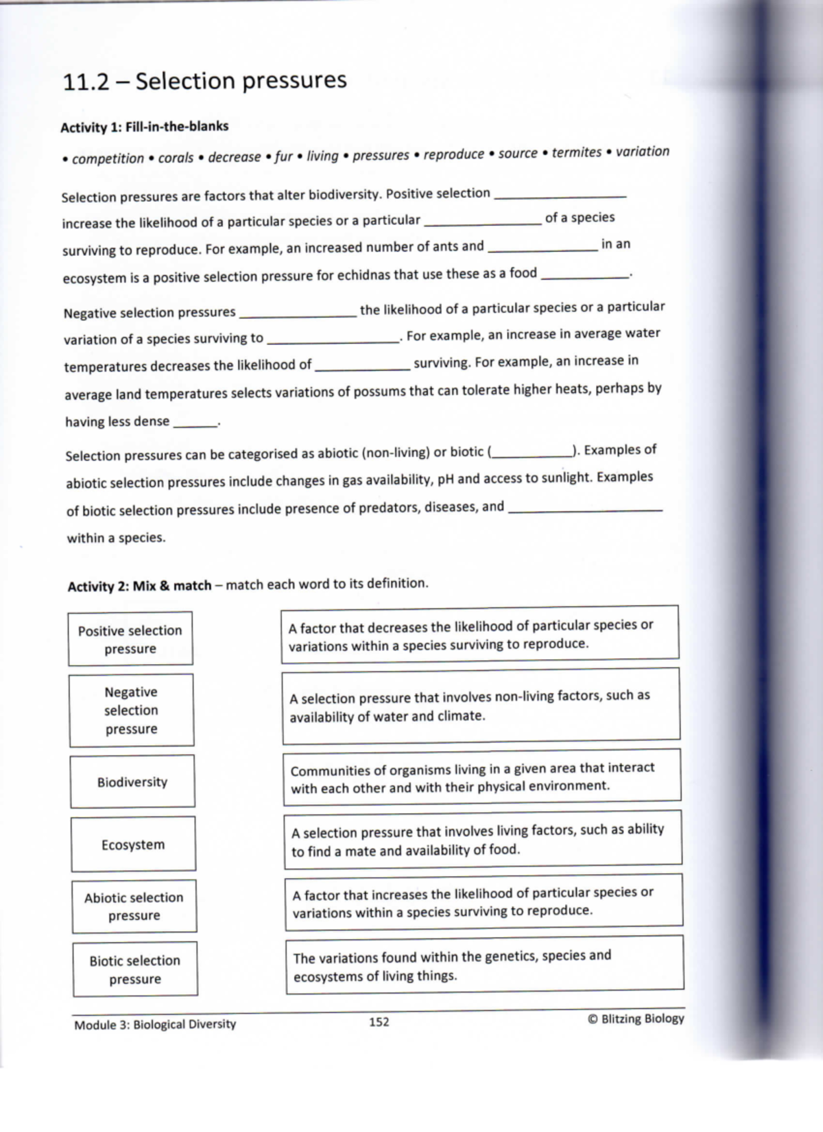 2.Worksheets Selective Pressures - Studocu