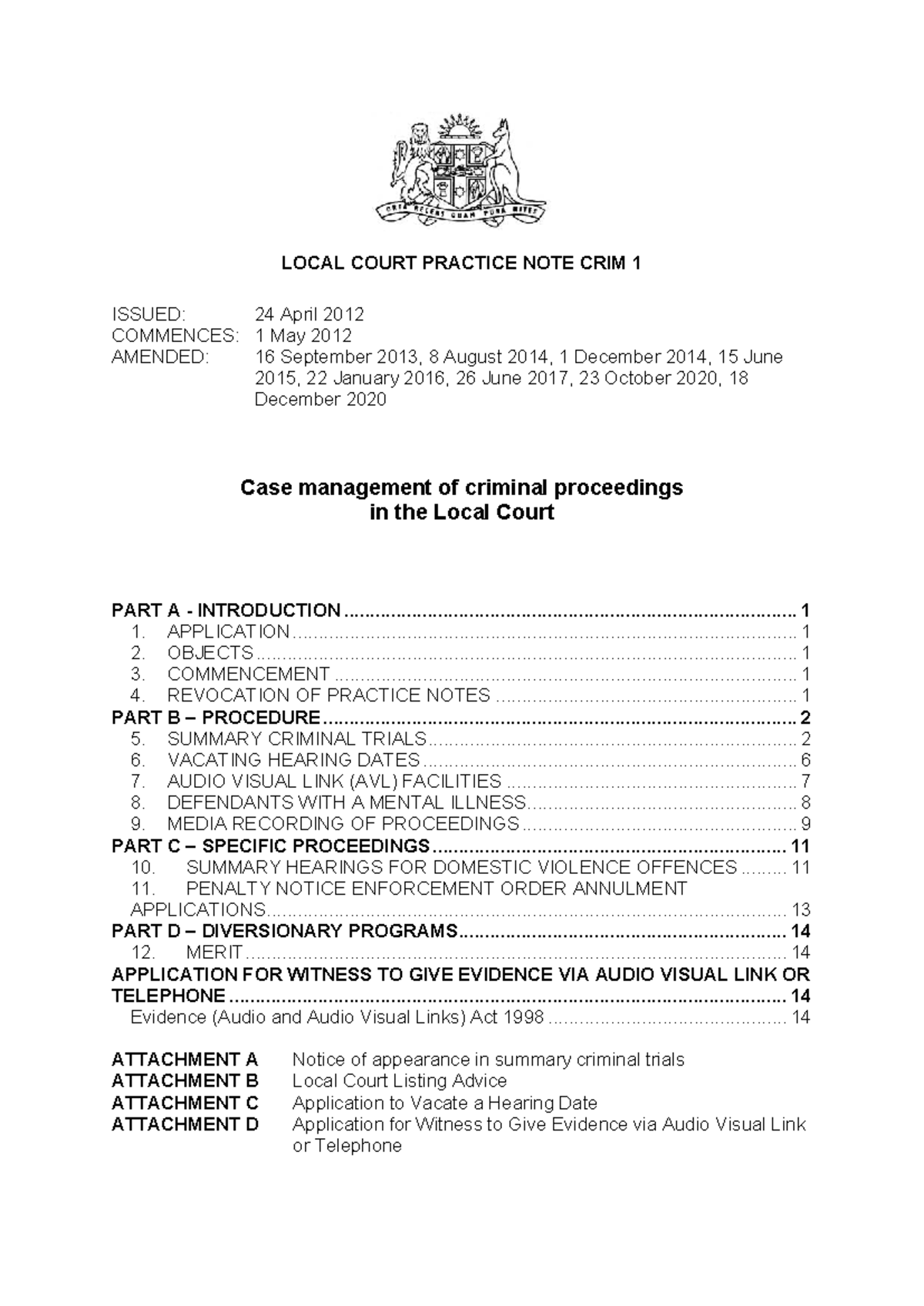 LOCAL COURT PRACTICE NOTE CRIM 1: Case Management Guidelines - Studocu