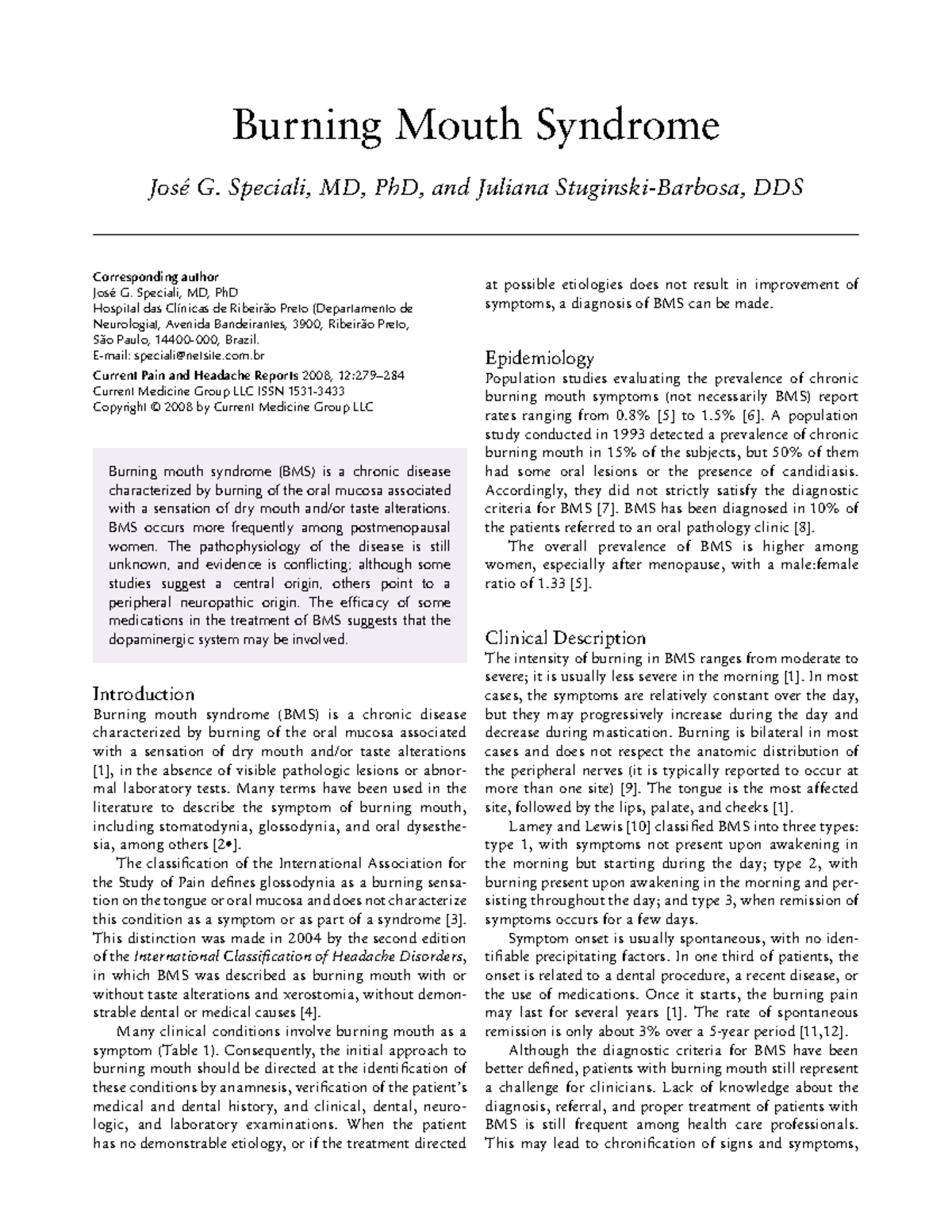 Burning Mouth Syndrome (BMS): Clinical Insights and Management ...