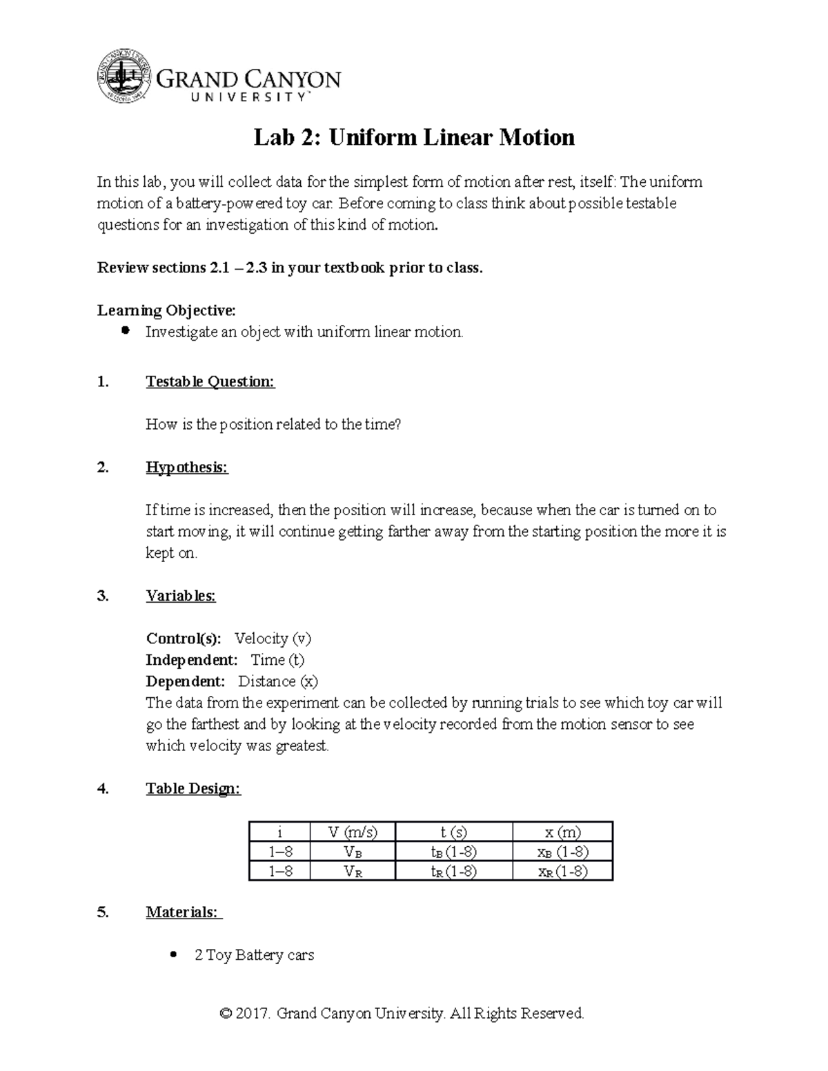PHY111L Lab 2 Uniform Linear Motion - Lab 2: Uniform Linear Motion In ...