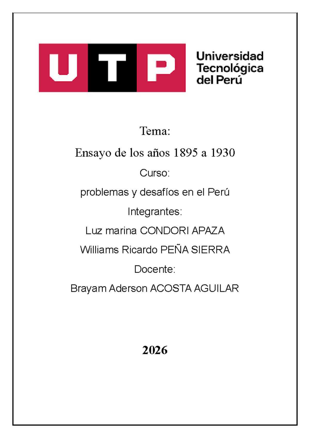 Ensayo sobre el Perú: Cambios y Desafíos (1895-1930) - Curso P&D - Studocu
