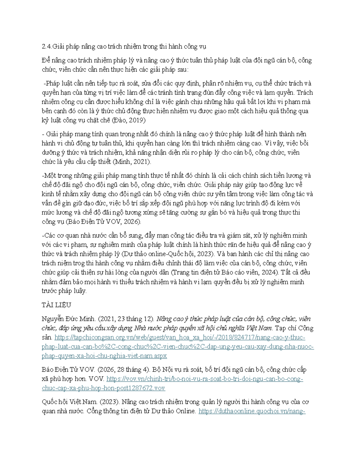 2.4. Giải pháp nâng cao trách nhiệm trong thi hành công vụ - Studocu